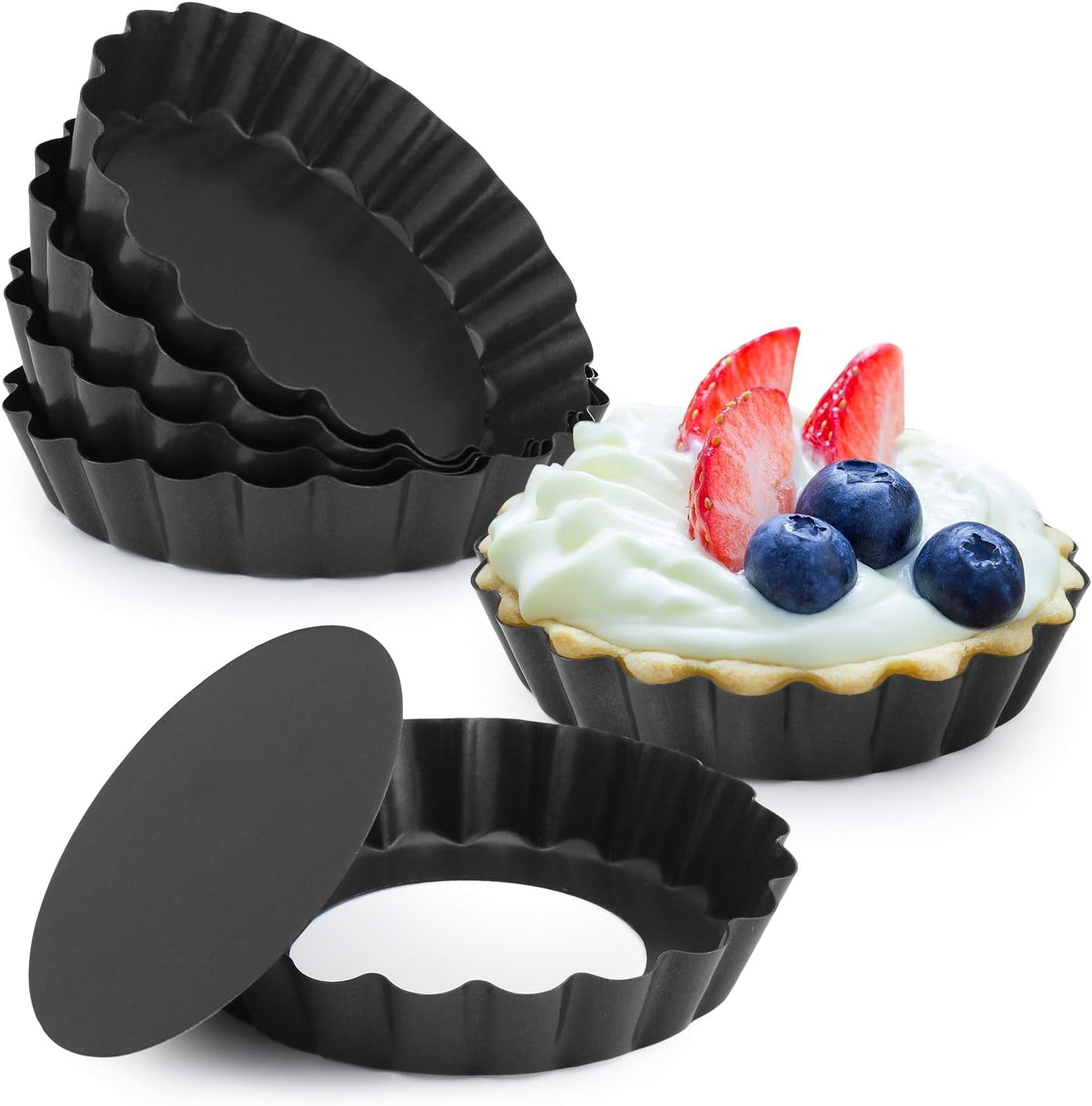 Laxinis World 4 Quiche Pans with Removable Bottom, Non-stick, Fluted ...