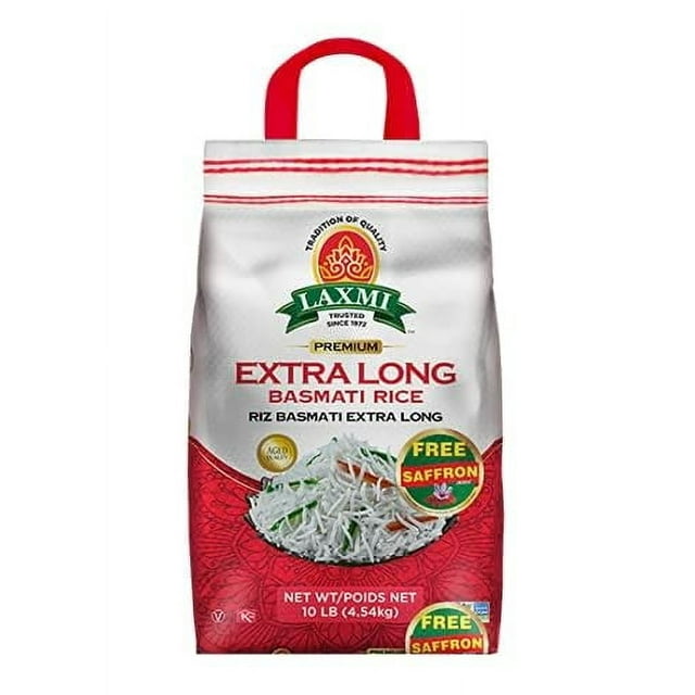 Laxmi Brand, Extra Long Grain Basmati Rice, Free Saffron Included, Made ...