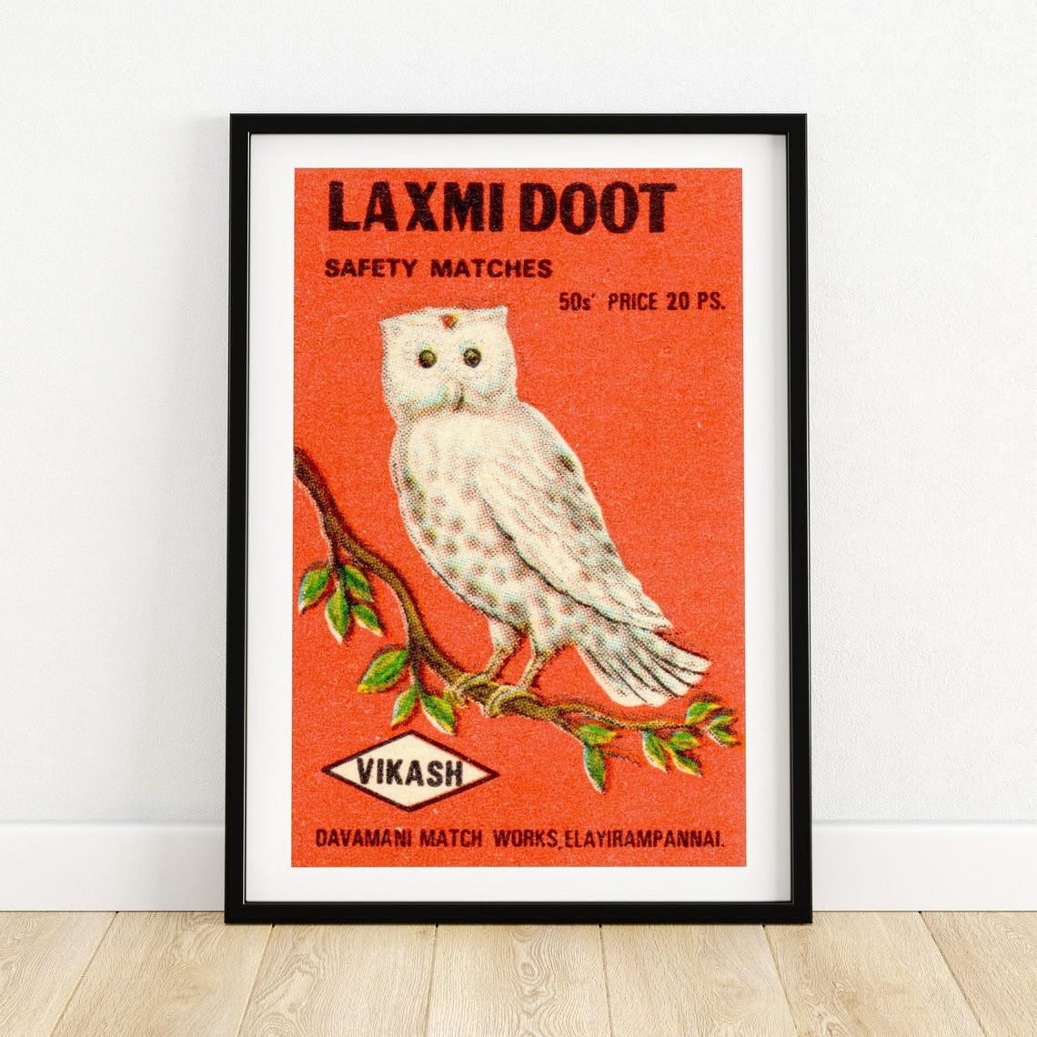 Laxmi Doot Matchbox Art Print Vintage Owl Illustration Rustic Decor ...