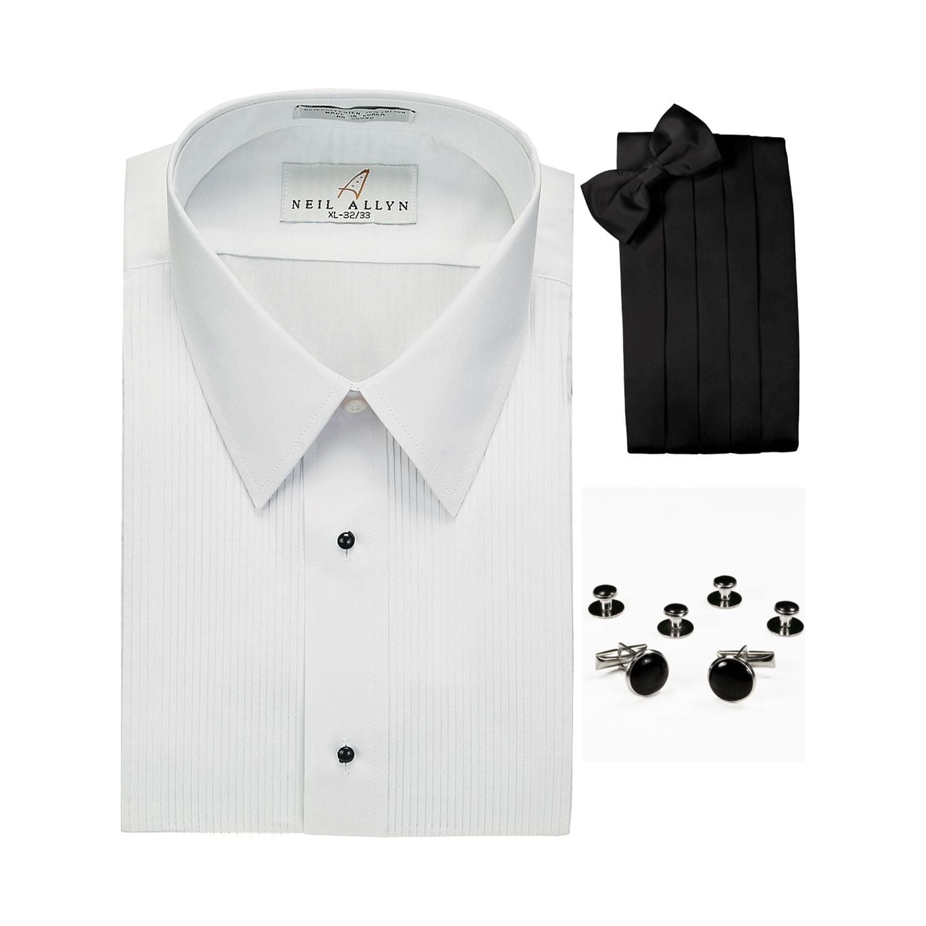 Lay-Down Collar Formal Tuxedo Shirt, Cummerbund, Bow-Tie, Cuff Links ...