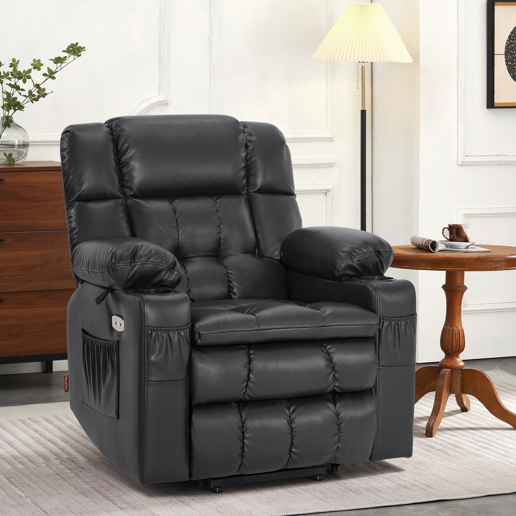 Lay Flat Dual Motor Power Lift Recliner with Massage and Heat for ...