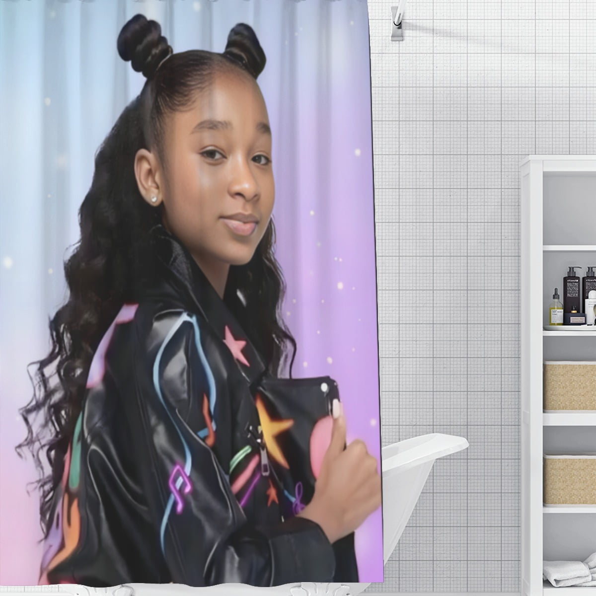 That Lay Lay Girl shower curtain features an iconic print, is ...