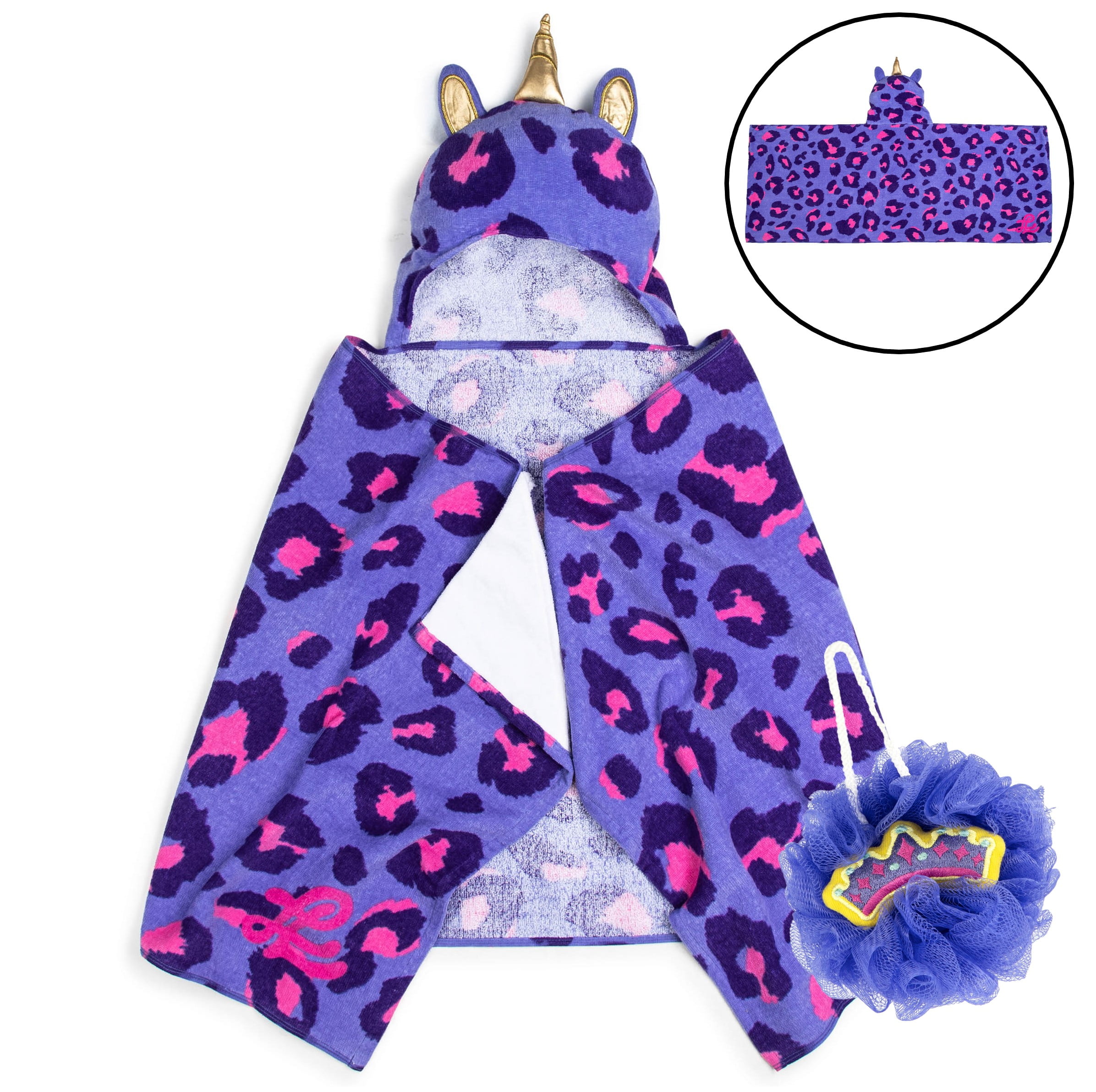 Lay Lay Kids Hooded Bath Towel and Loofah Set, 22 x 51, Purple ...