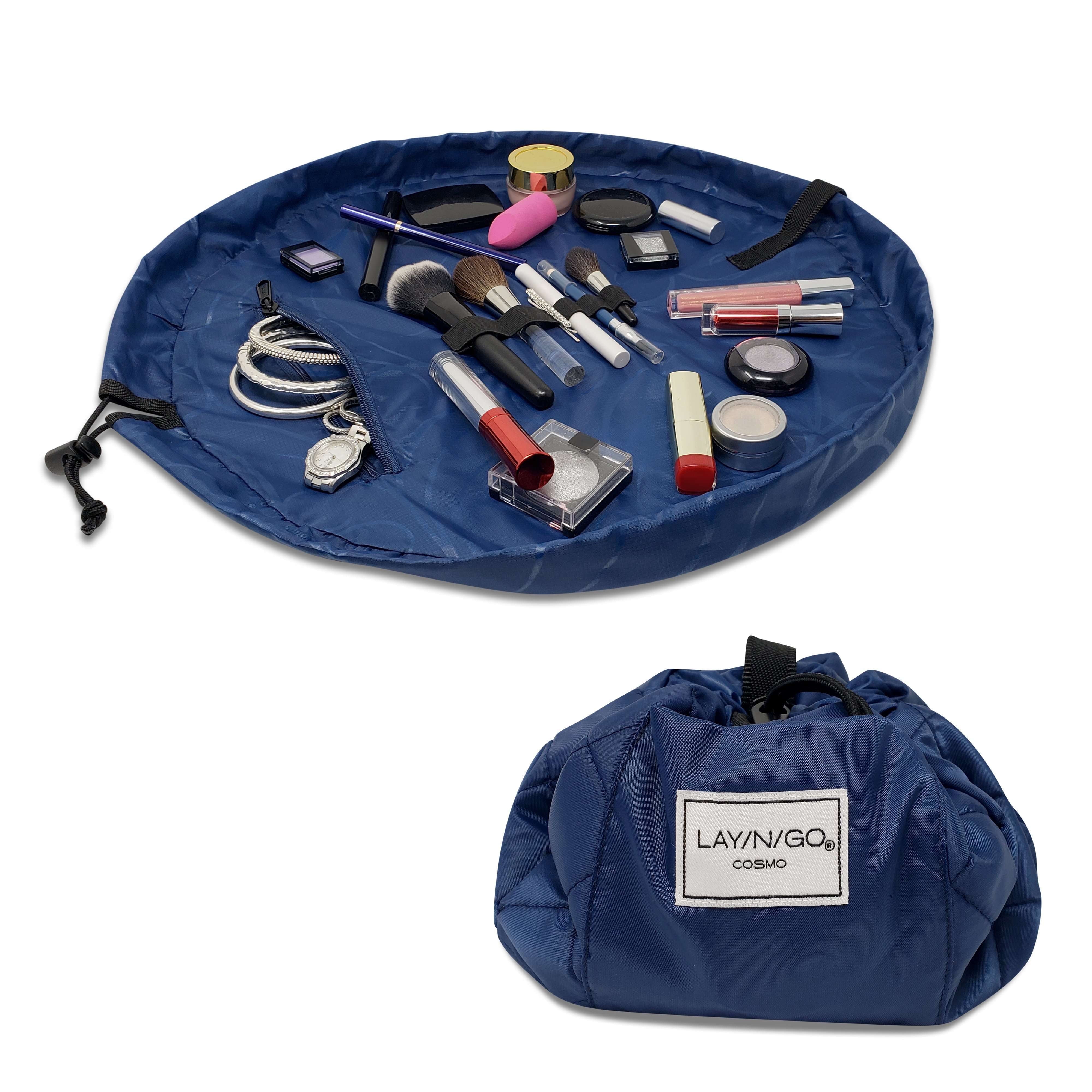 Lay-n-Go, Cosmetic Makeup Bag, 20" Navy Drawstring Toiletry Organizer ...