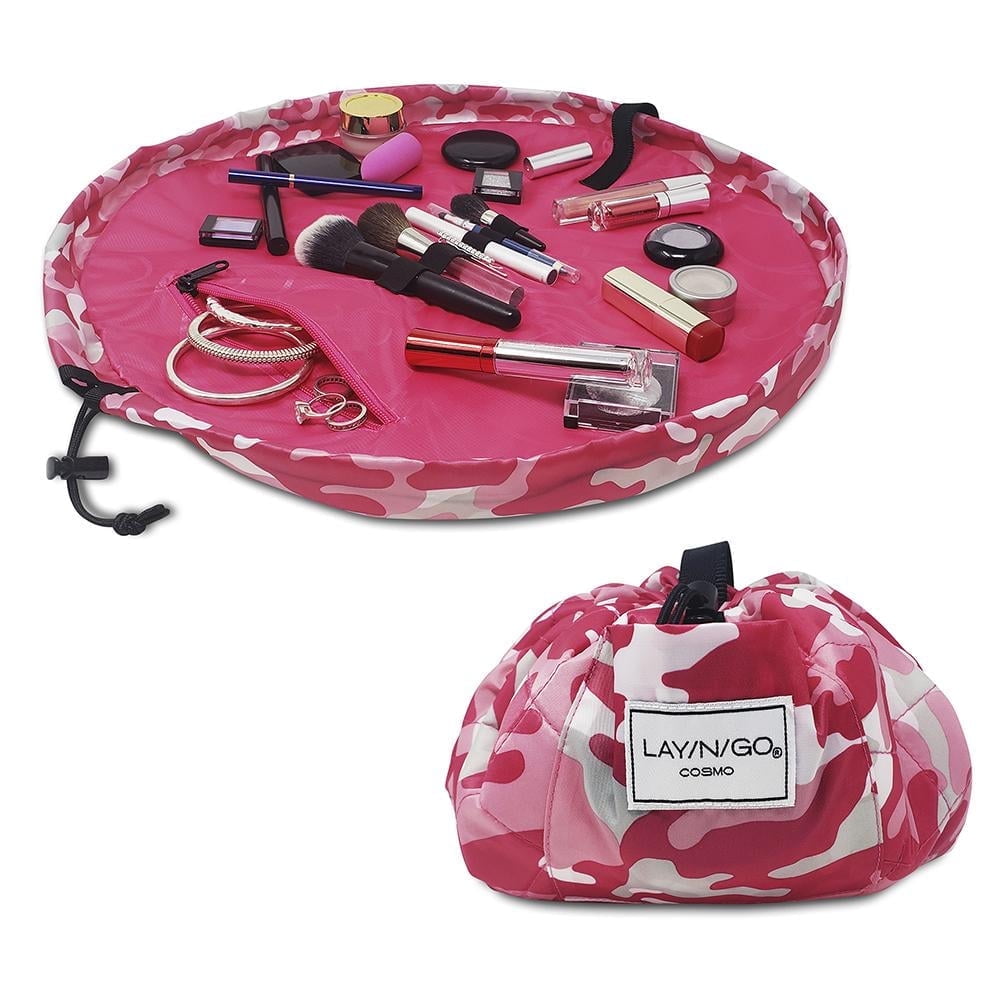 Lay-n-Go COSMO (20") Pink Camo Drawstring Cosmetic Makeup Bag, Toiletry ...