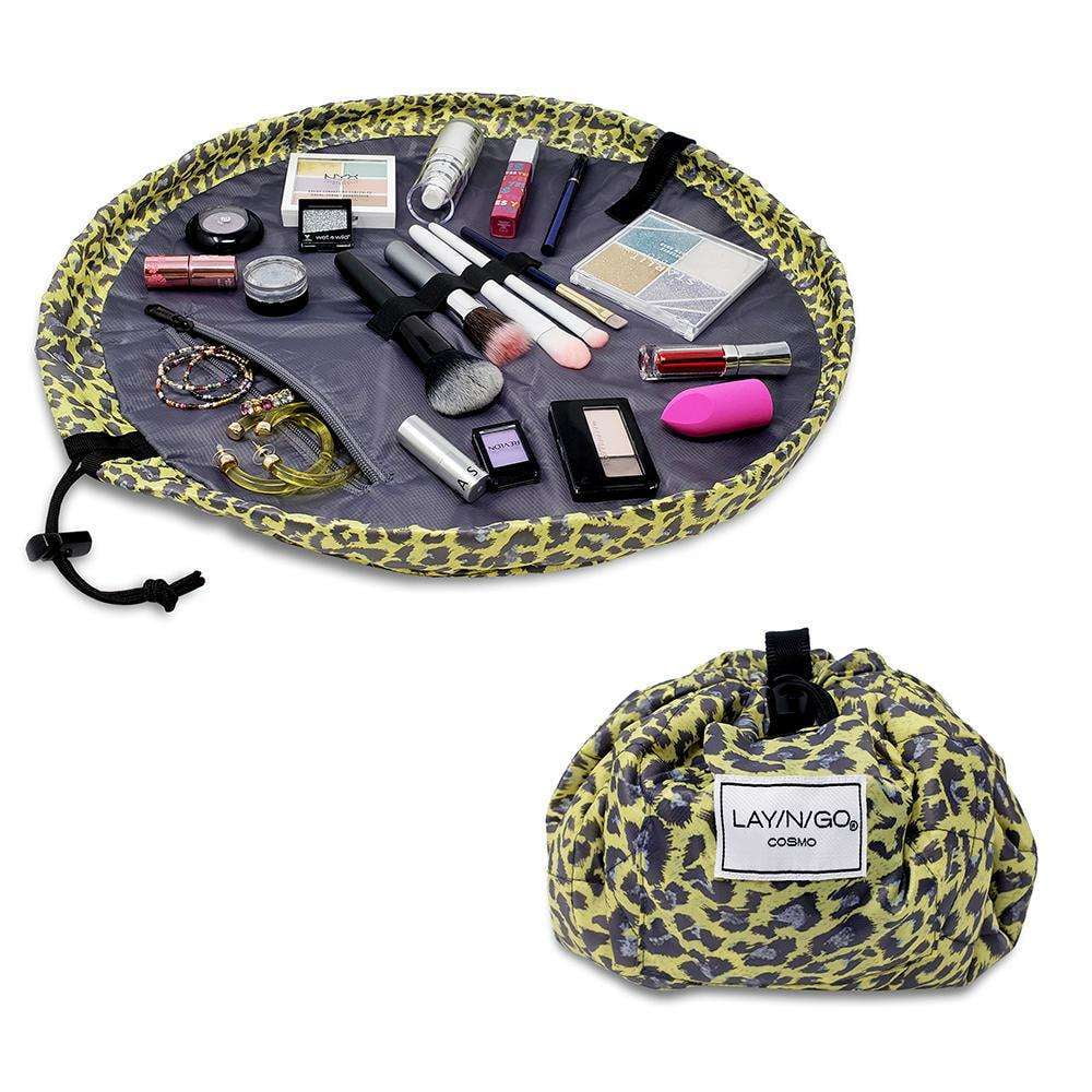 "Lay-n-Go COSMO (20"") Opens Flat, Large Yellow Leopard Drawstring ...