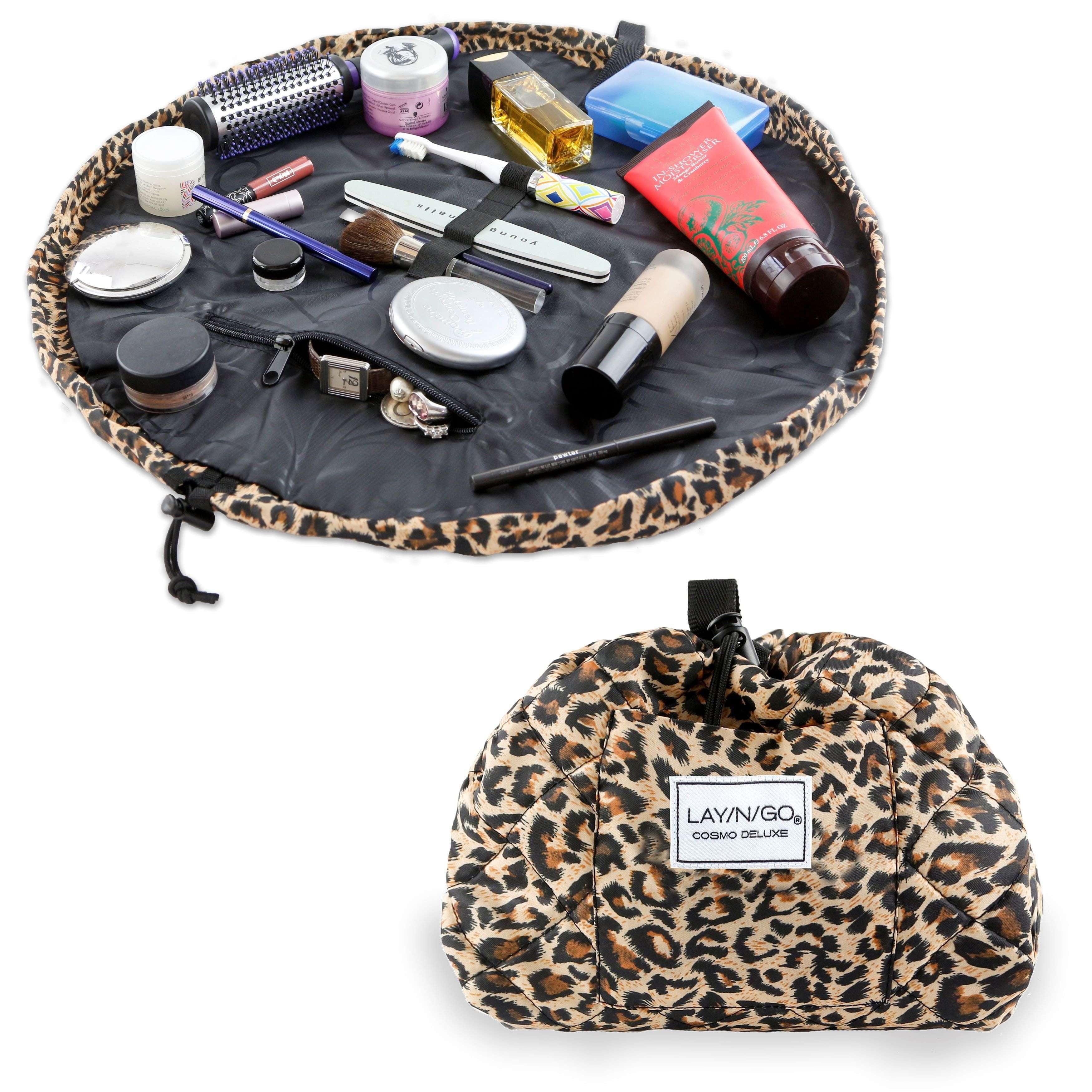 Lay-n-Go COSMO Deluxe (22") Leopard Drawstring Cosmetic Makeup Bag ...