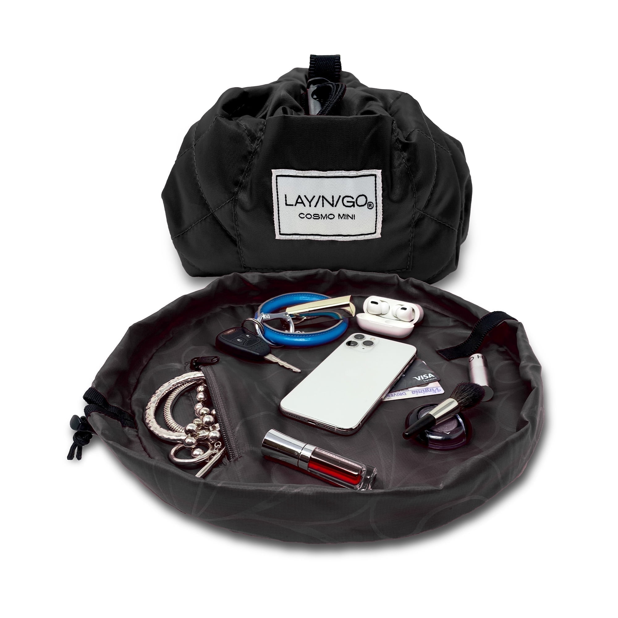 "Lay-n-Go COSMO Mini (16"") Black Drawstring, Zippered Cosmetic Bag ...