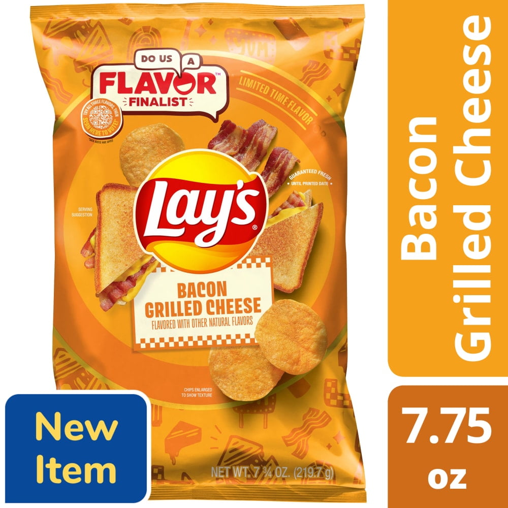 Lay's Bacon Grilled Cheese Potato Chips, Ruffled Style, Crispy Potato ...