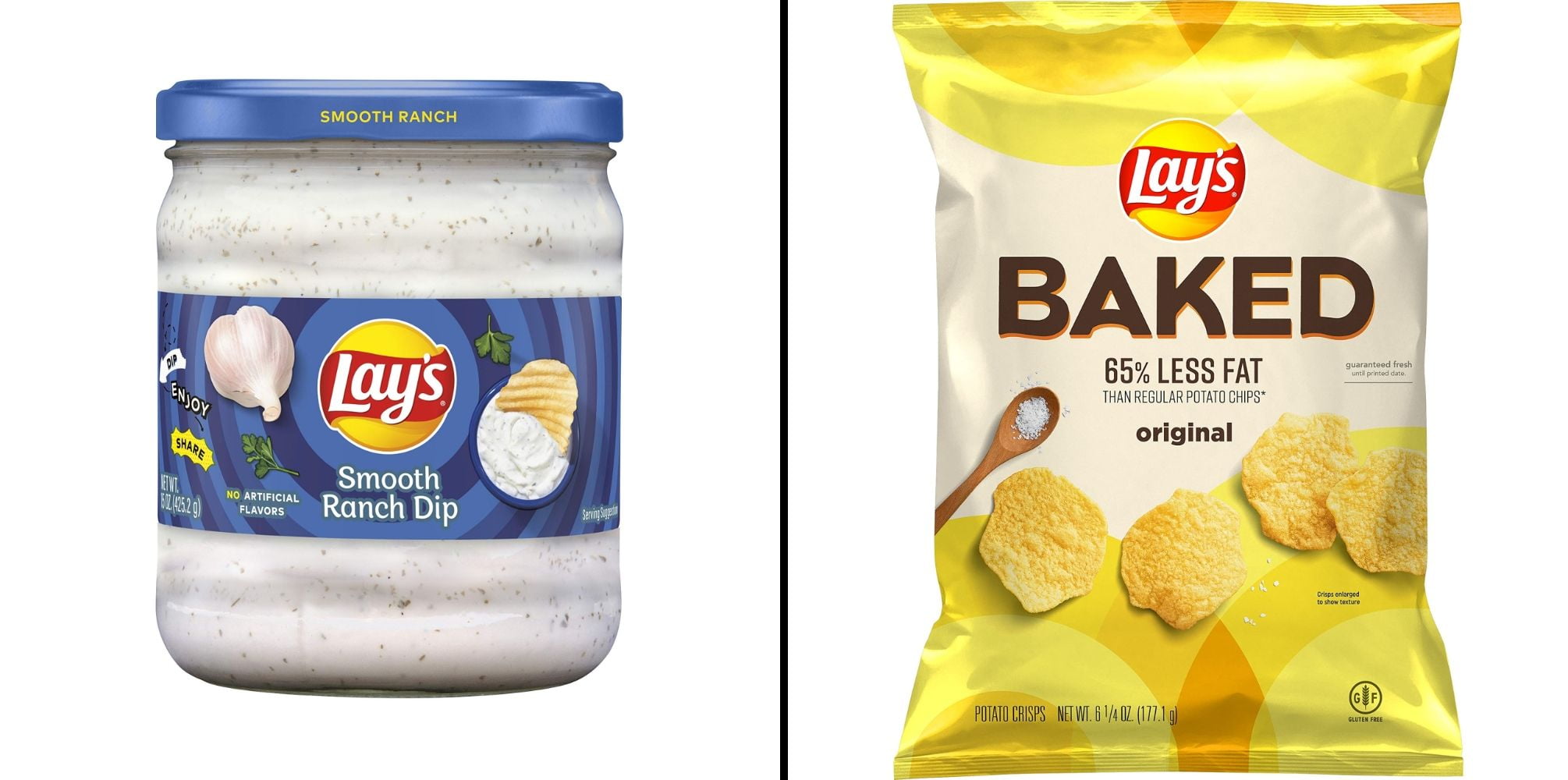 Lay's Baked Potato Crisps Original 6.25 oz & Smooth Ranch Dip 15 oz ...