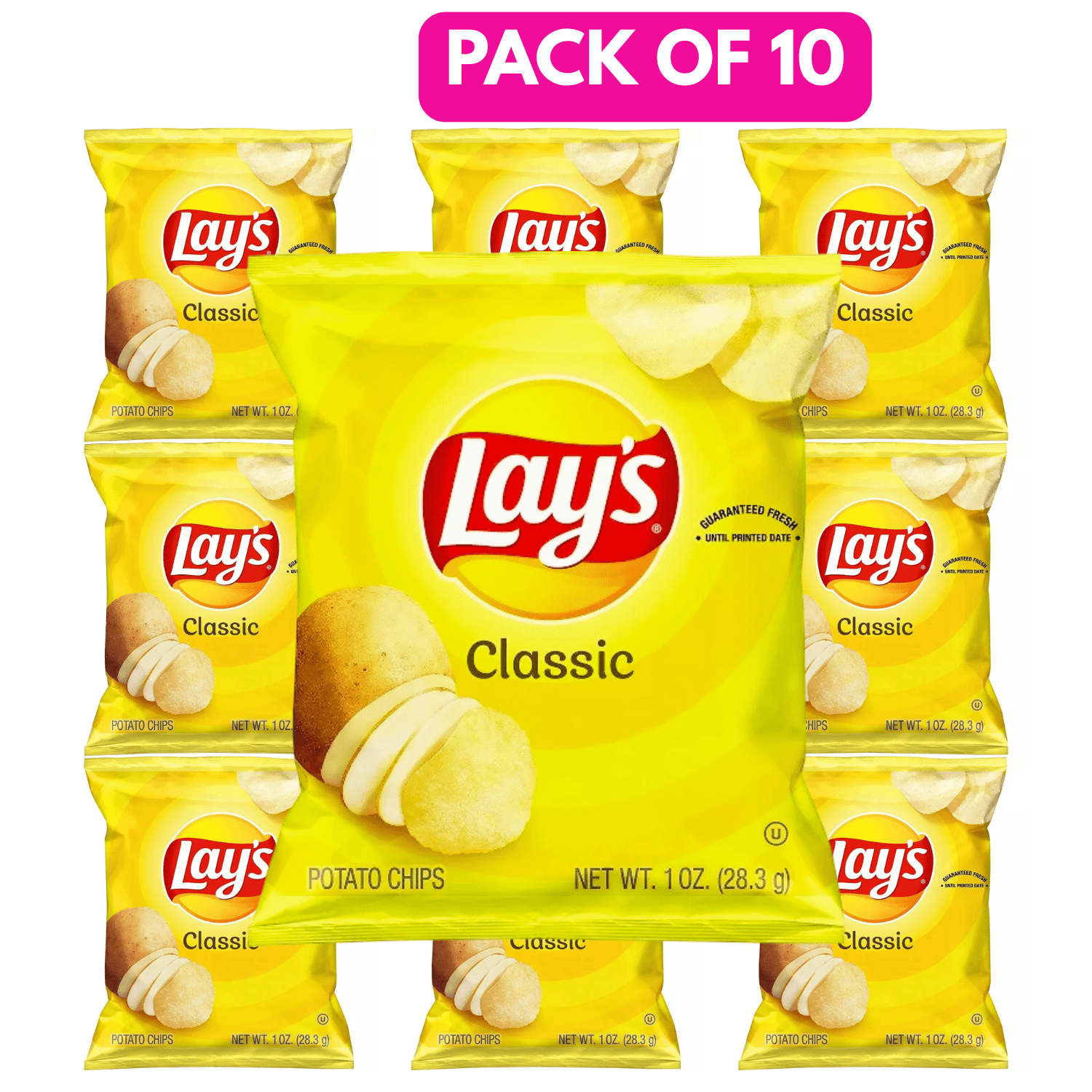 Lay's Classic Potato Chips 10 Pack (1 oz Bags) – Bulk Snack Variety ...
