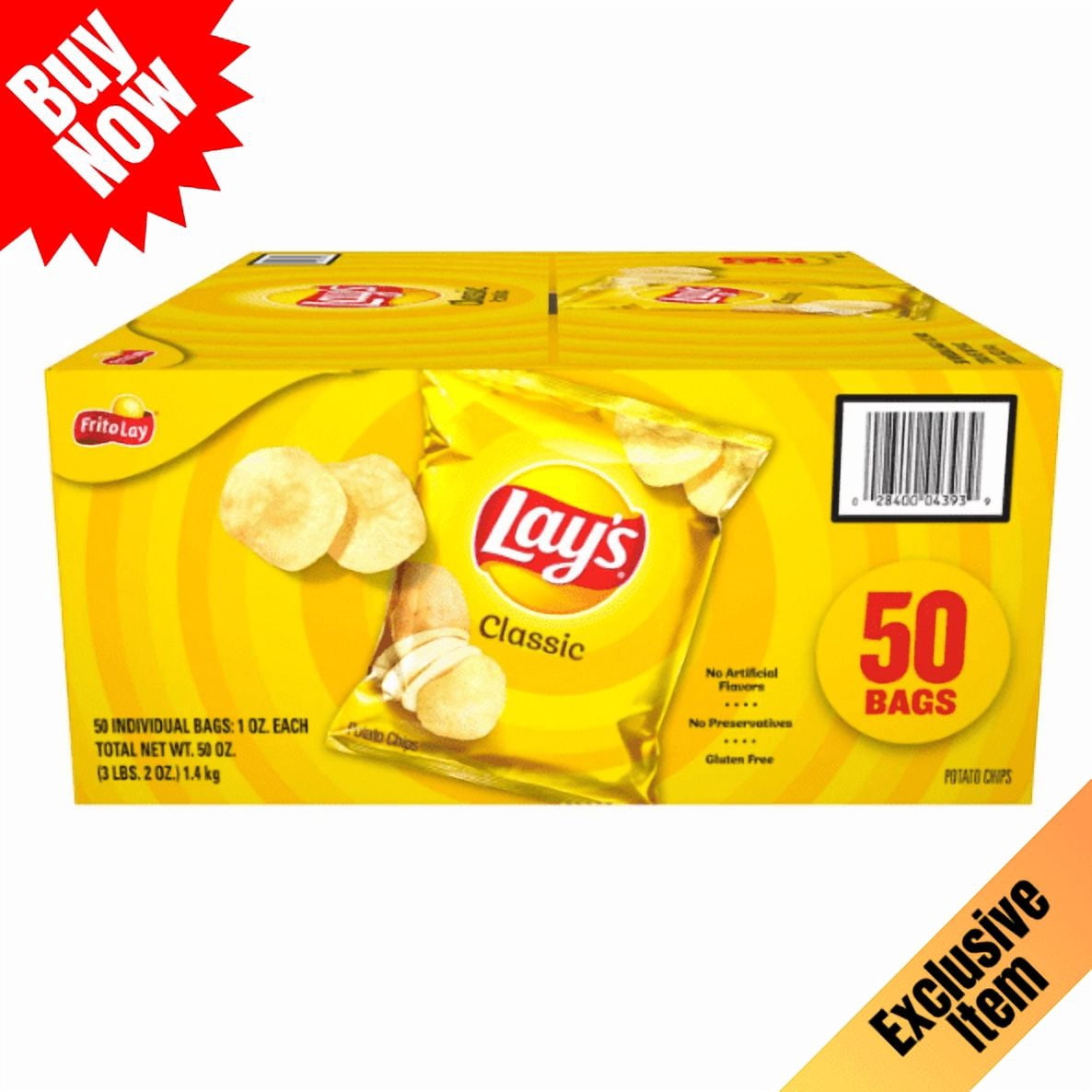 Lay’s Classic Potato Chips, Single Serve Snack Bags, 1 oz, 50 Count ...