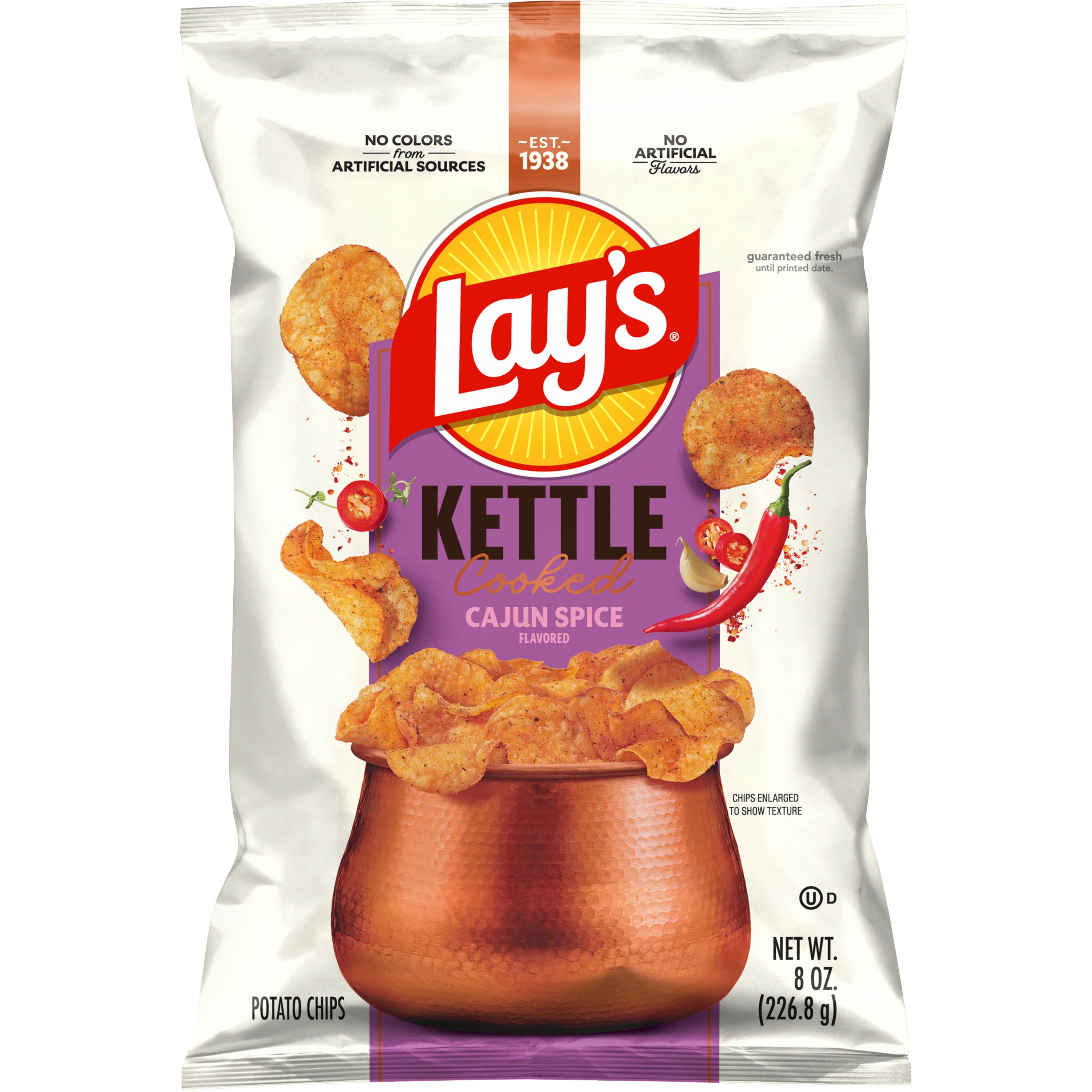 Lay's Kettle Cooked Cajun Spice Flavored Potato Chips 8 oz Bag Crispy ...