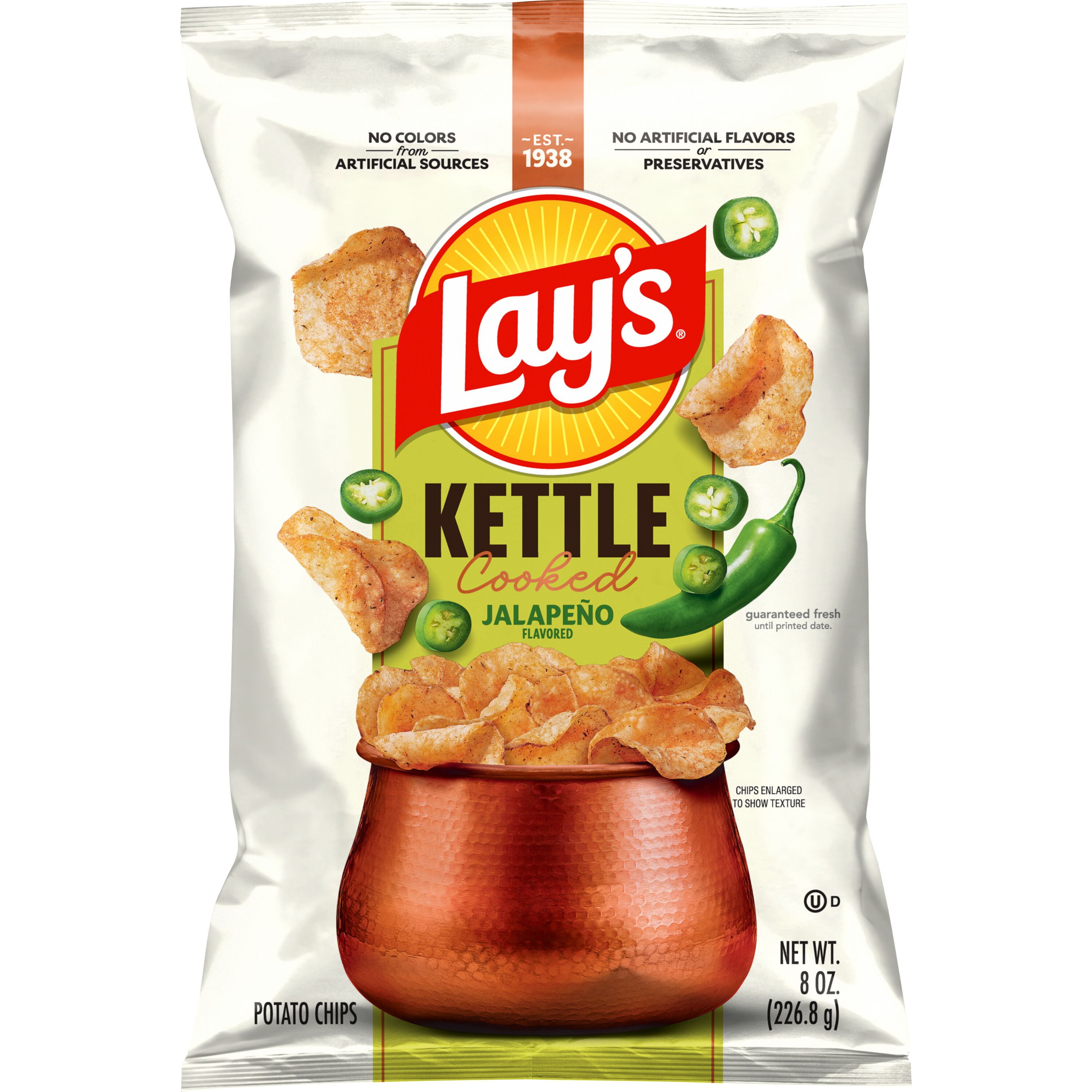 Lay's Kettle Cooked Jalapeno Potato Chips 8 oz Snack Crunch Spicy ...