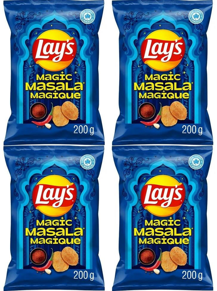 Lay's Magic Masala Ridged Flavored Potato Chips, 200g (4 Pack ...