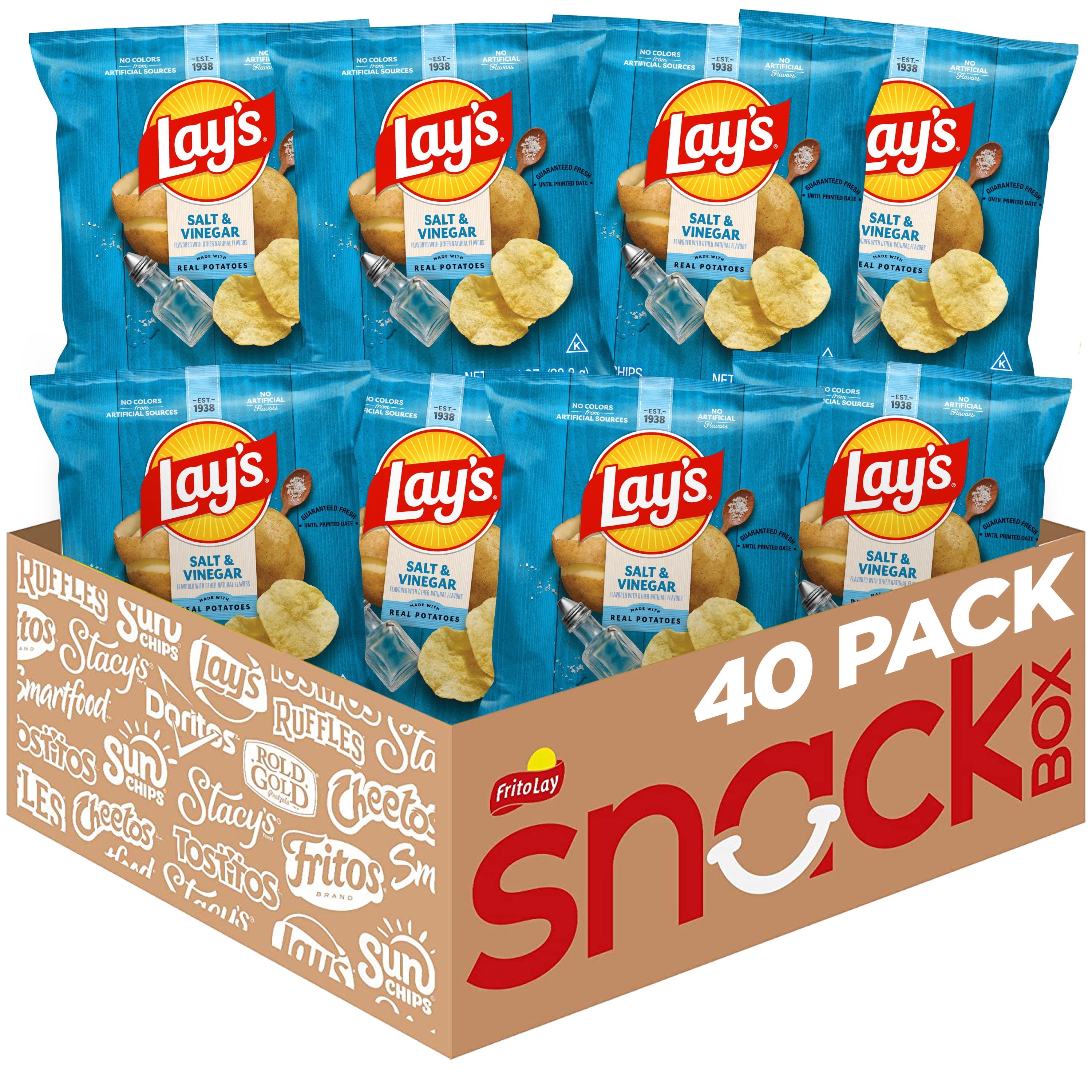 Lay's Potato Chips Salt & Vinegar Flavored Snack Chips, 1 oz Bags, 40 ...