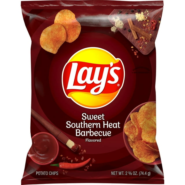 Lay's Sweet Southern Heat Barbecue Flavored Potato Chips Snack Chips, 2 ...