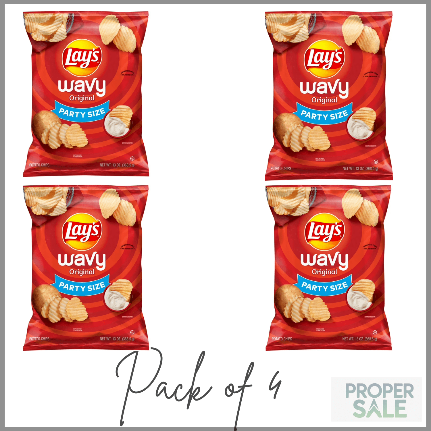 Lay's Wavy Original Potato Chips, Party Size, 13 oz Bag ( PACK OF 4 ...