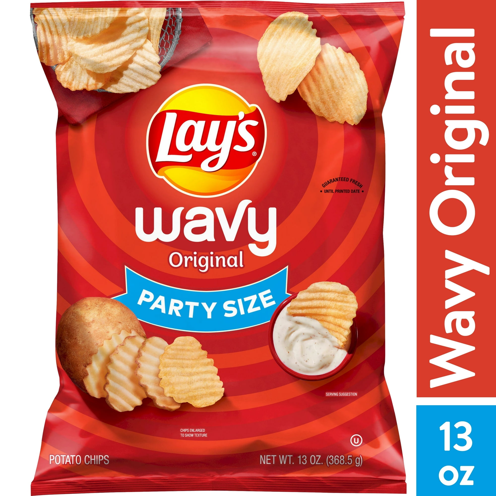 Lay's Wavy Original Potato Snack Chips,Party Size, 13 oz Bag (Pack of 6 ...