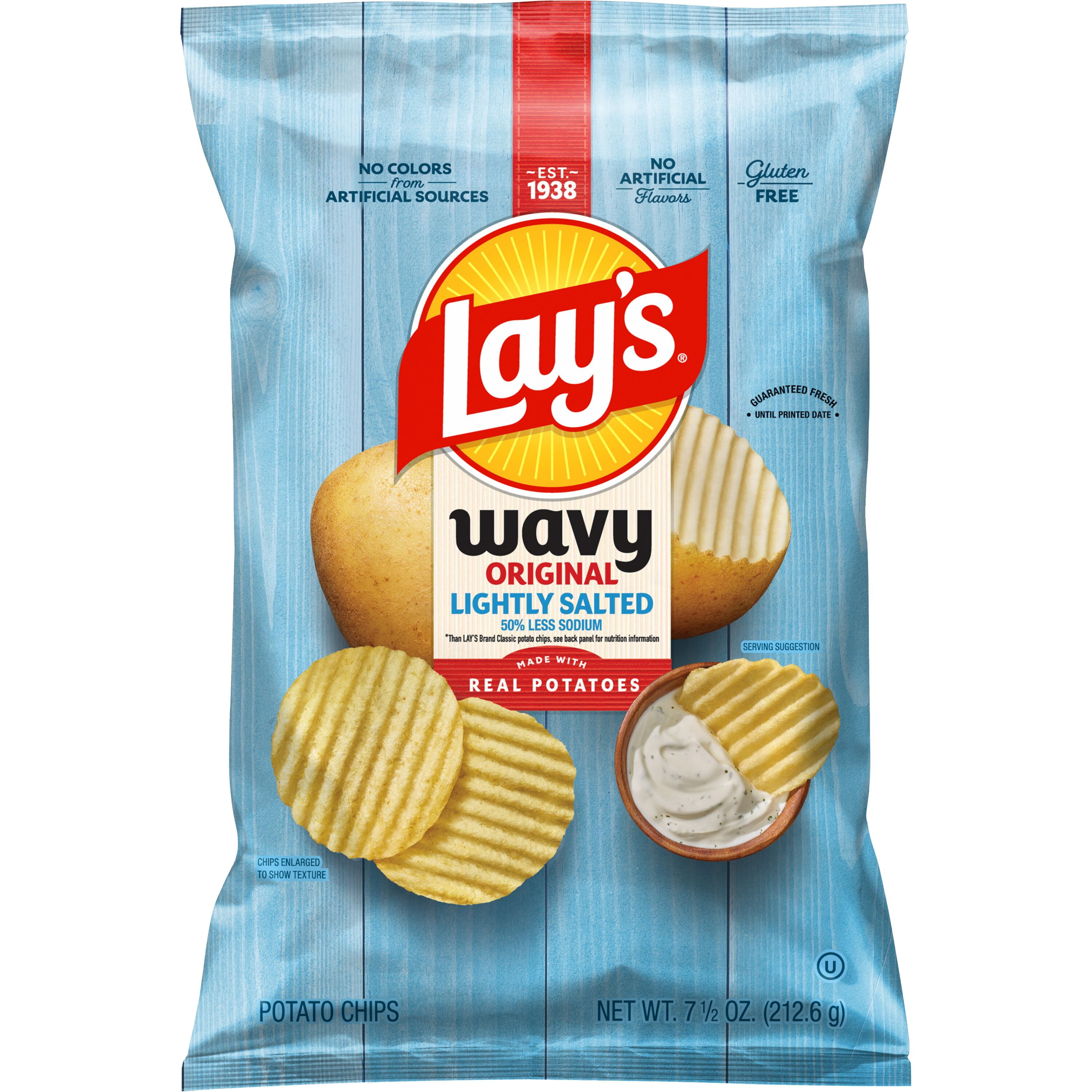 Lay's Wavy Potato Chips Lightly Salted Snack Chips 7.5 oz Bag, Crispy ...