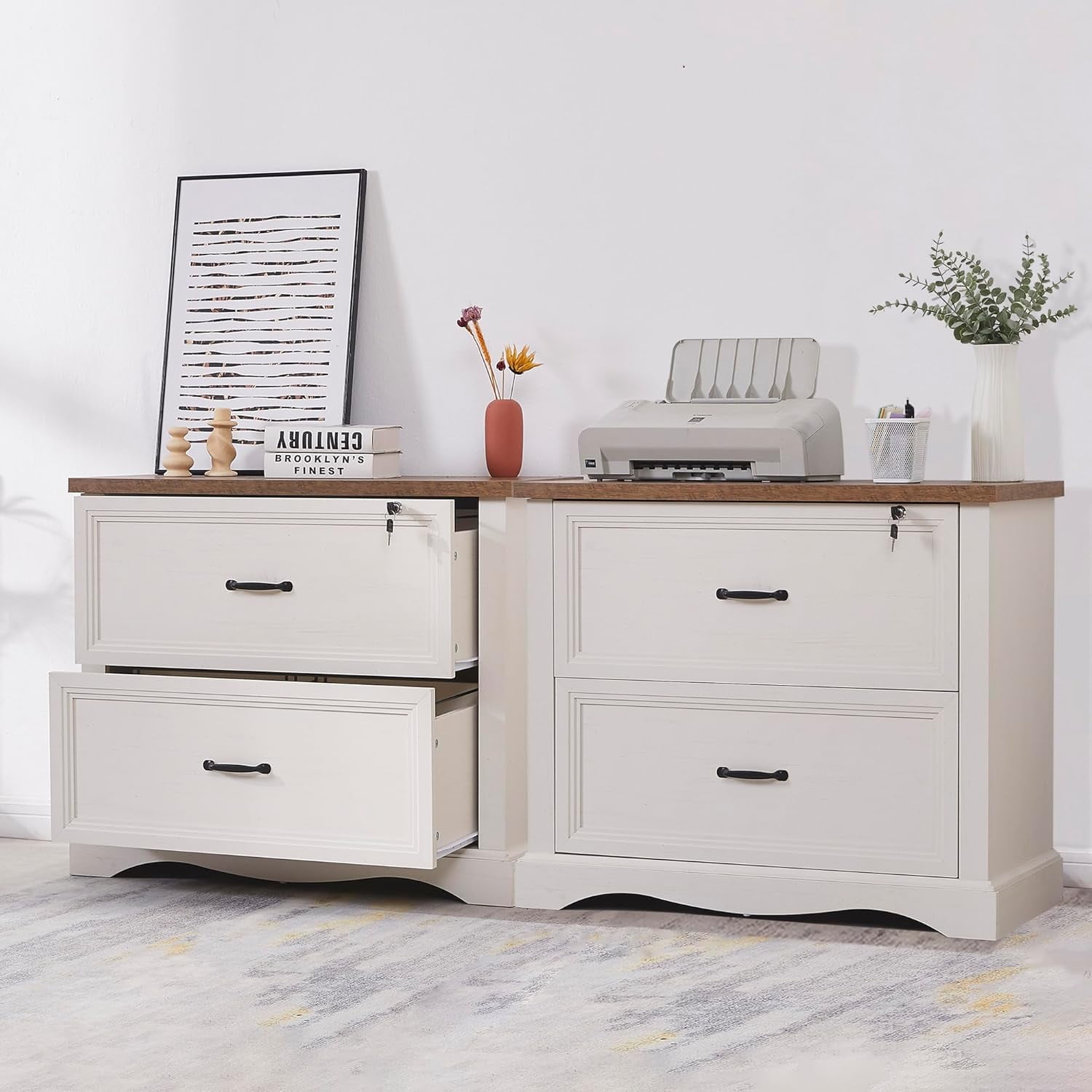 LayBurst 34.6" Farmhouse File Cabinet,Wood File Cabinet with Hanging ...