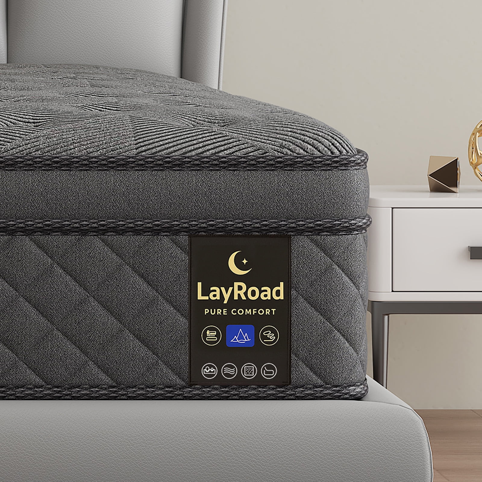 LayRoad 14 Inch King Mattress, Medium Firm Hybrid with Cooling Fabric ...