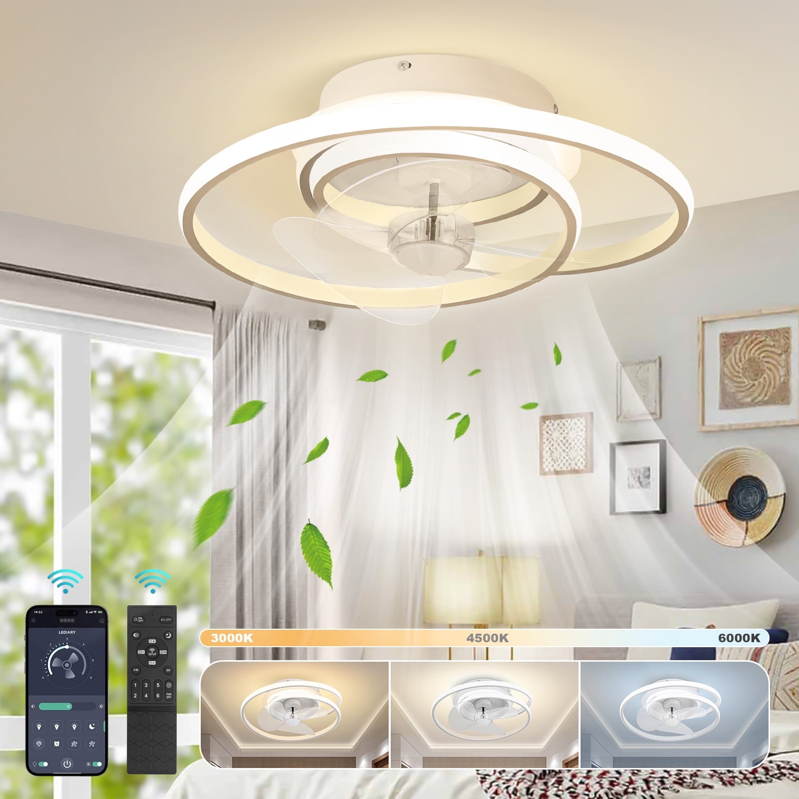 Laybasic Modern Ceiling Fans with Lights and Remote, 15.7" Flush Mount ...