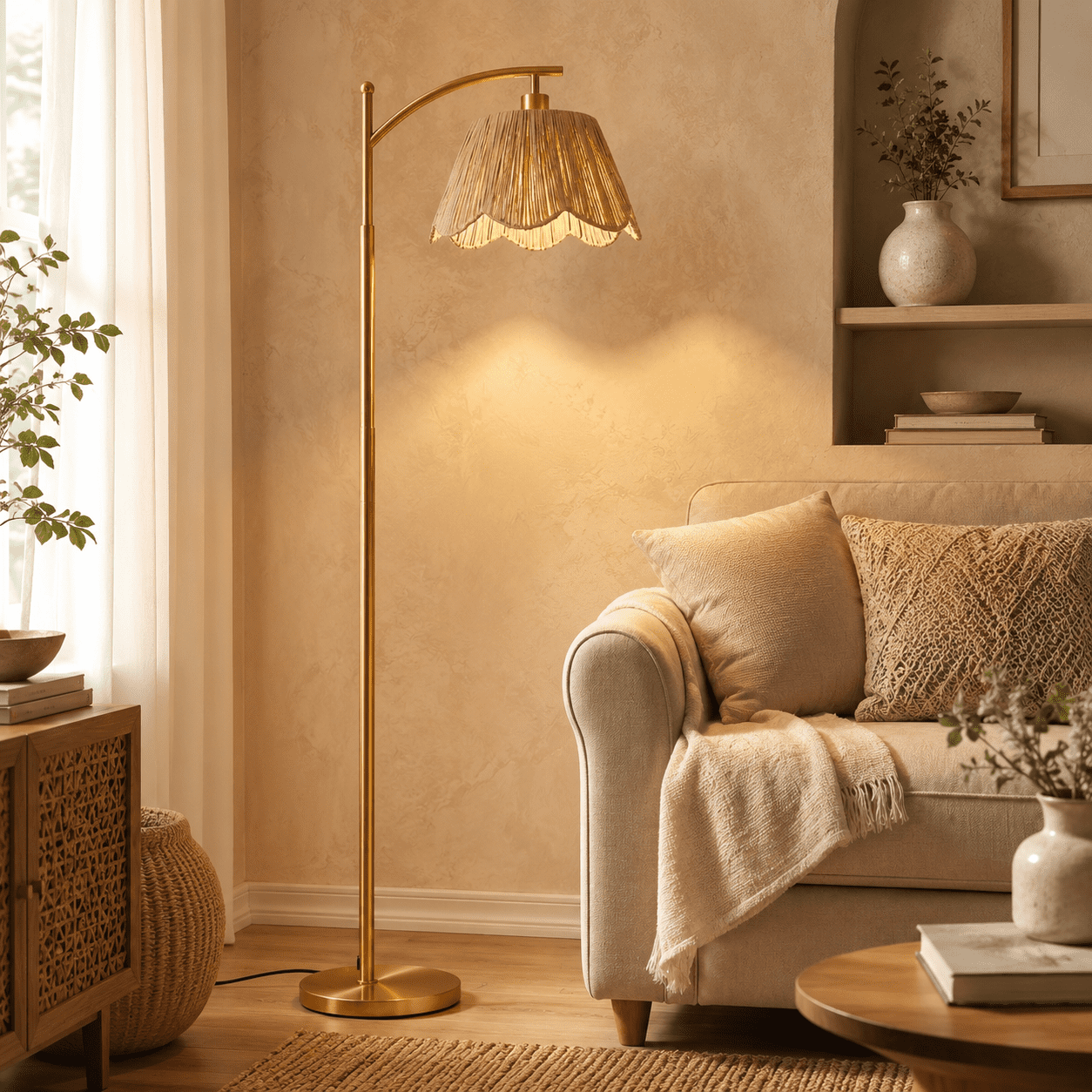 Laybasic Rattan Floor Lamp with Remote Control and Foot Pedal, Stepless ...