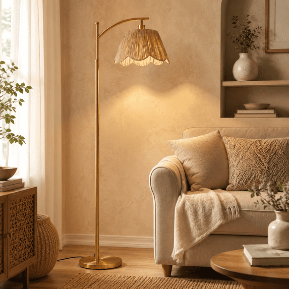 Laybasic Rattan Floor Lamp with Remote Control and Foot Pedal, Stepless ...