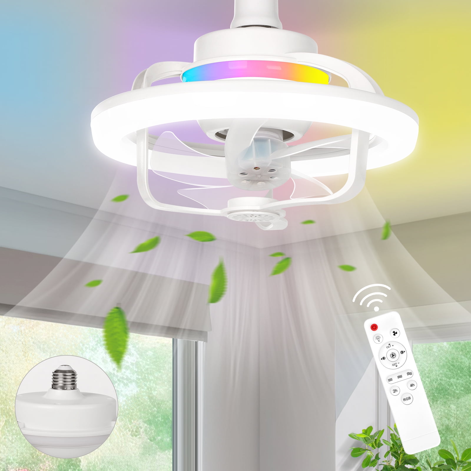 Laybasic 11" RGB Socket Fan Light, Dimmable 3 Color LED, E27 Base, for ...