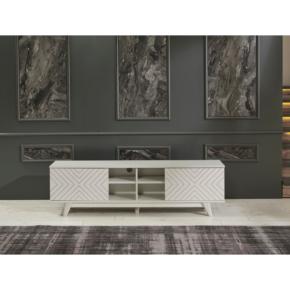 Laydi Mid Century Modern Tv Stand 2 Door Cabinet 4 Cubby Hole Shelves ...