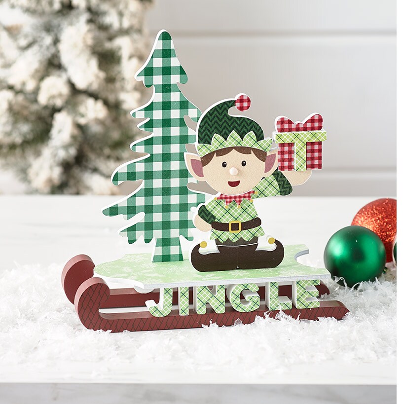 Layered 3D Winter Tabletop Holiday Figurine Sleigh - Green Elf ...