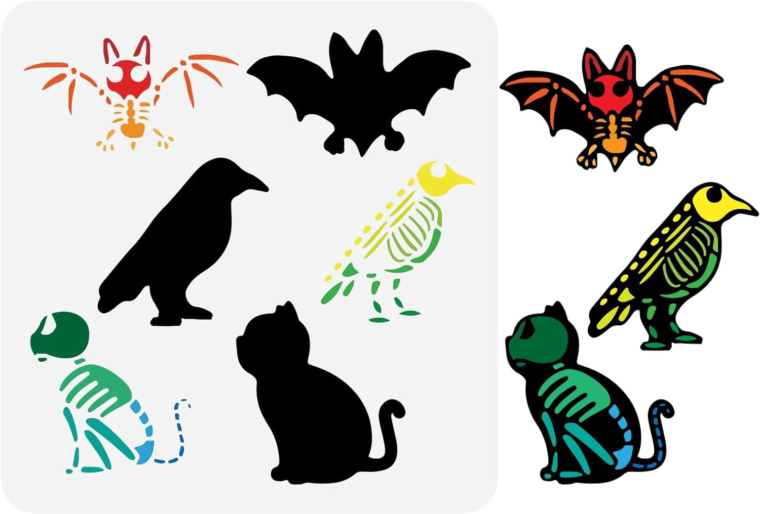 Layered Animal Skeletons Stencil 11.8x11.8 inch Theme Template Plastic ...