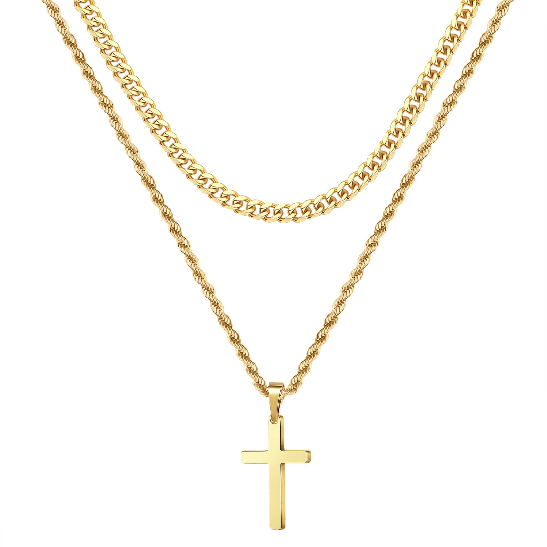 Layered Black Cross Necklace for Men Stainless Steel Layered Figaro ...