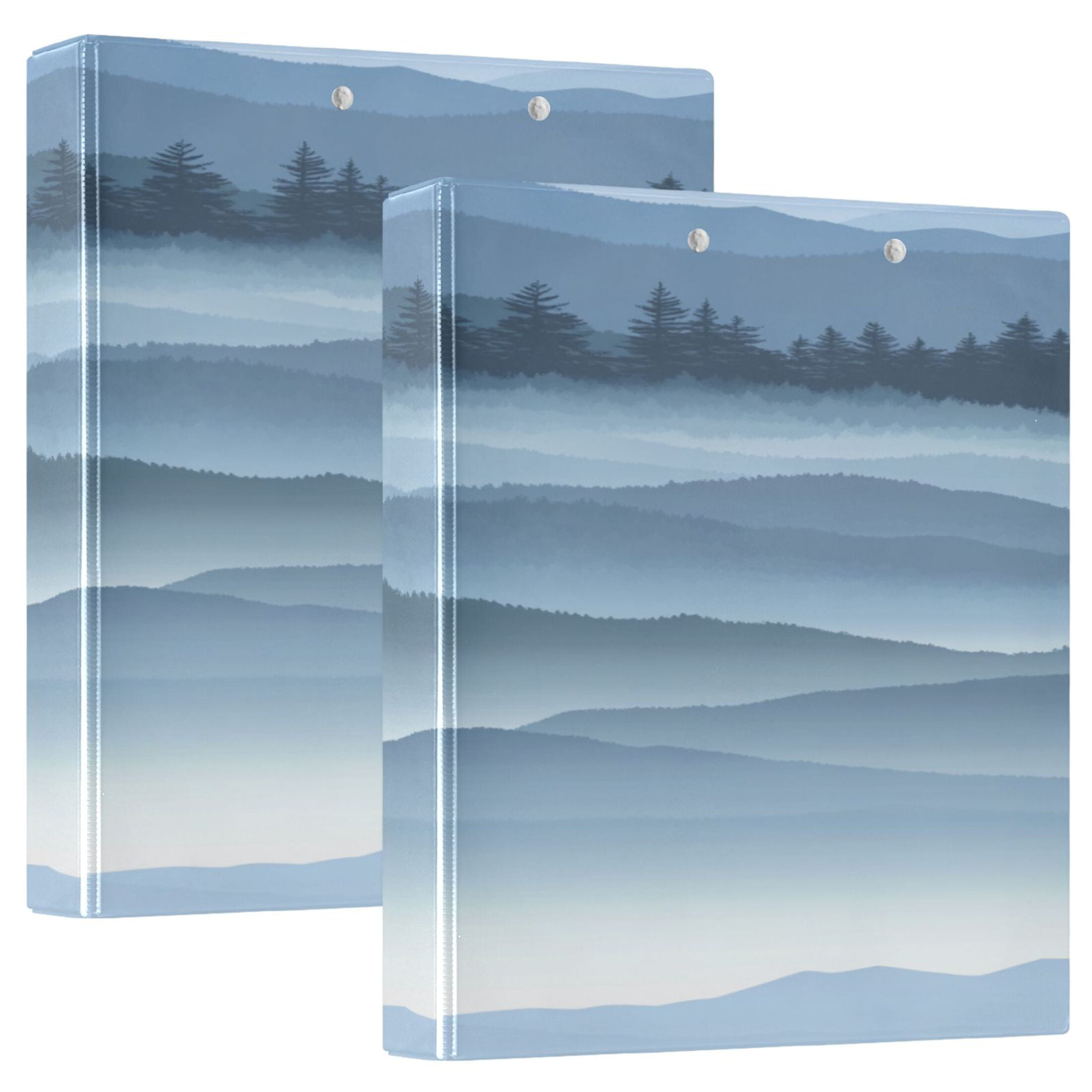 Layered Blue Mountain Landscape 12.4x10.6in PVC Round Ring Binders, 2 ...