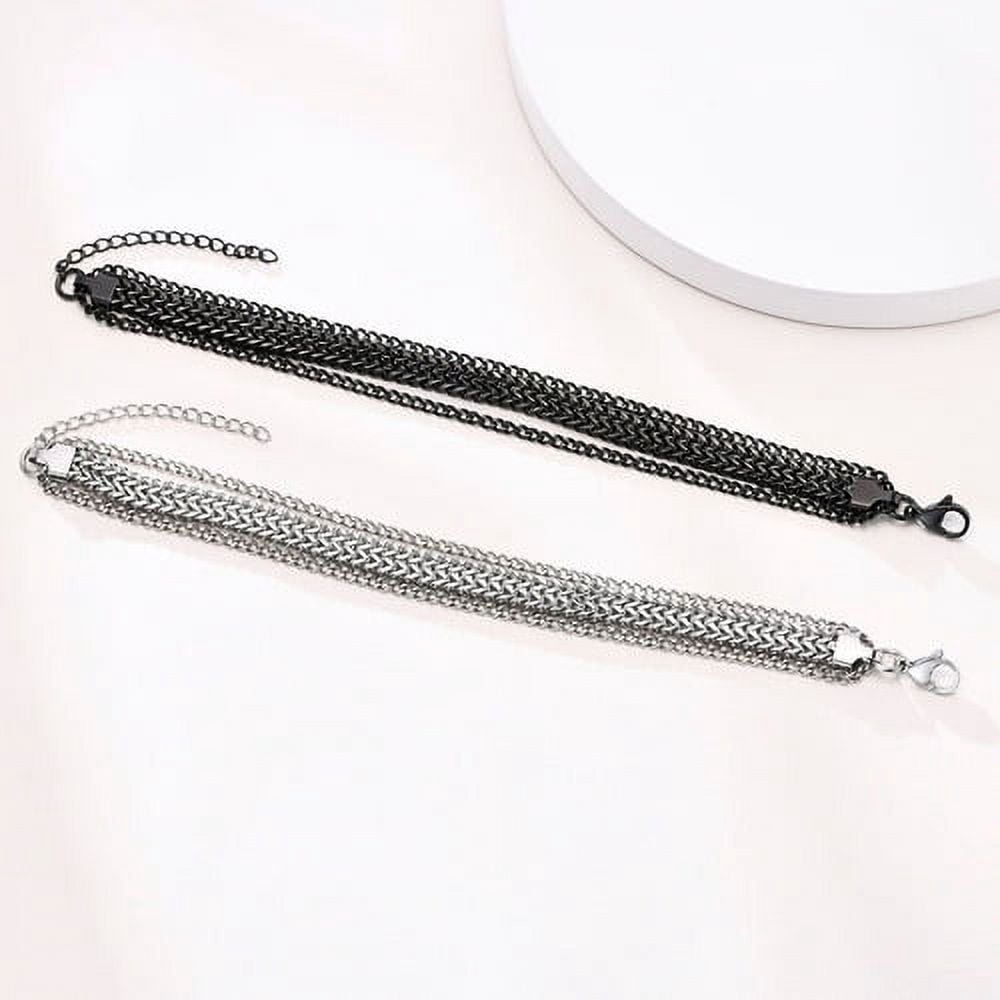 Layered Bracelets For Men, Black Franco Chain, Cuban Chain, - Walmart.com