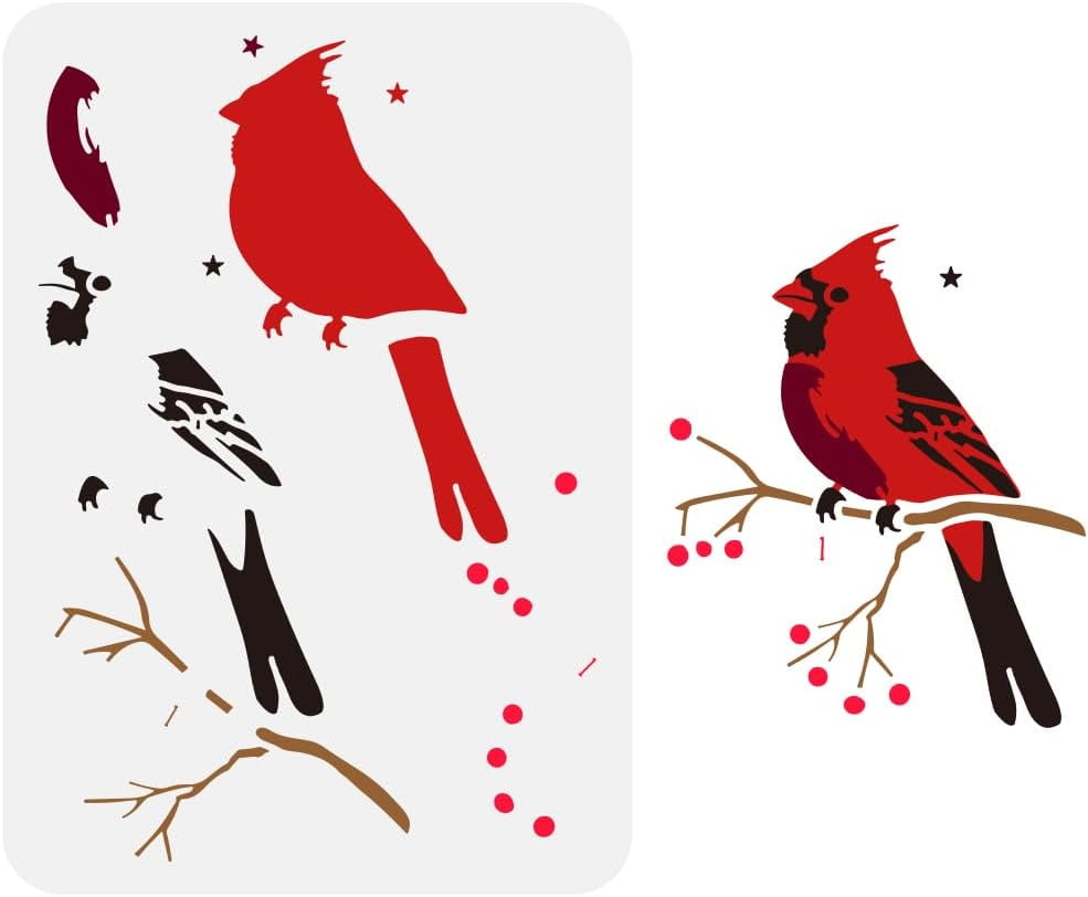 Layered Cardinals Stencil for Painting 8.3x11.7inch Hollowed Birds ...