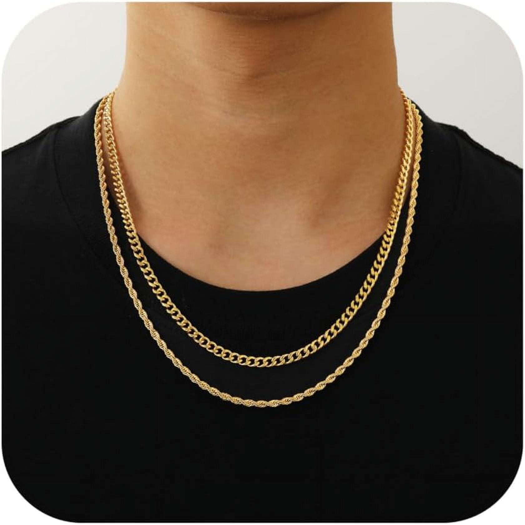 Layered Chain Necklaces for Men Women, 2Pcs Stainless Steel Cuban Link ...