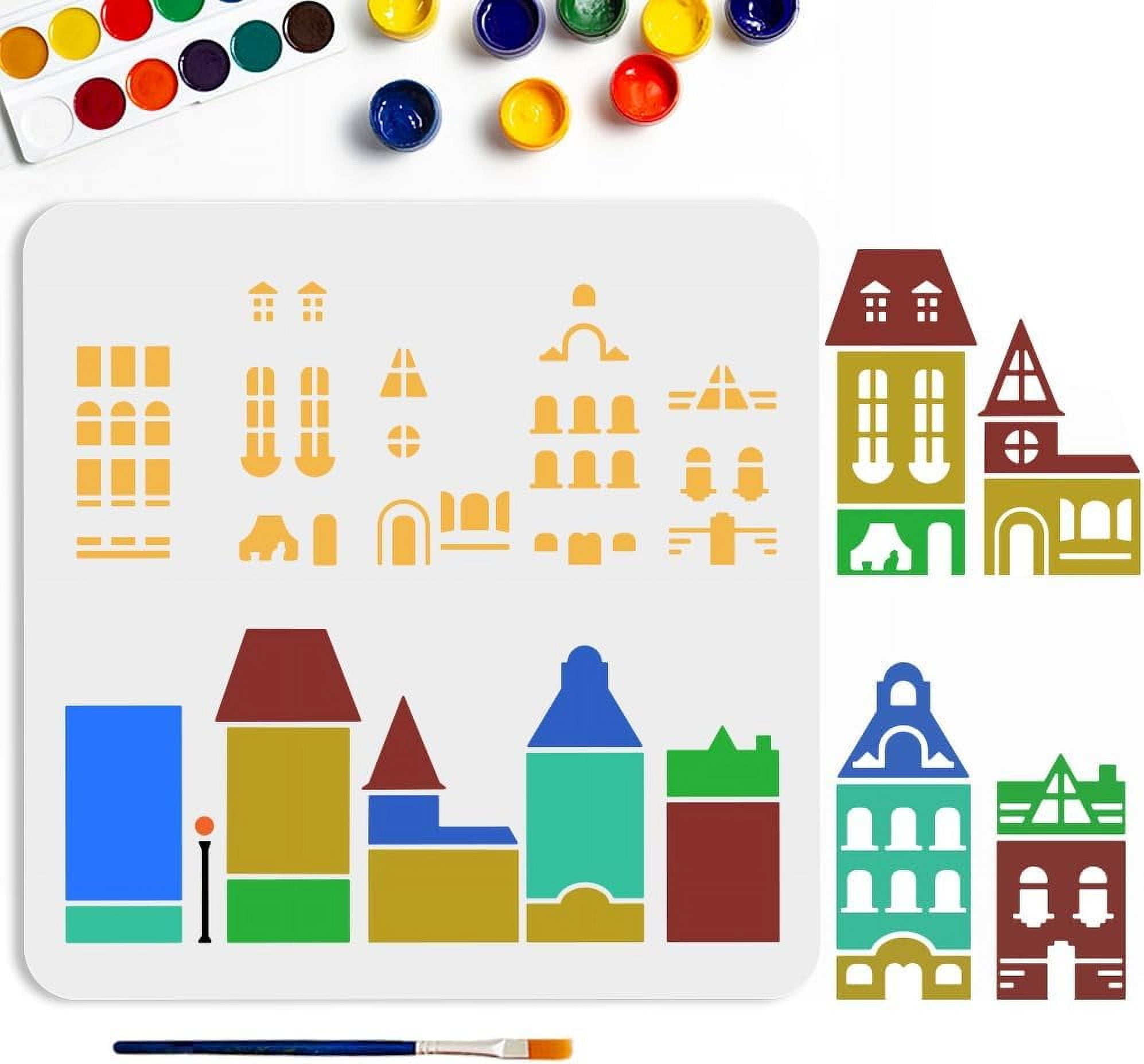 Layered Cityscape Stencils 11.8×11.8inch City Building House Stencil ...