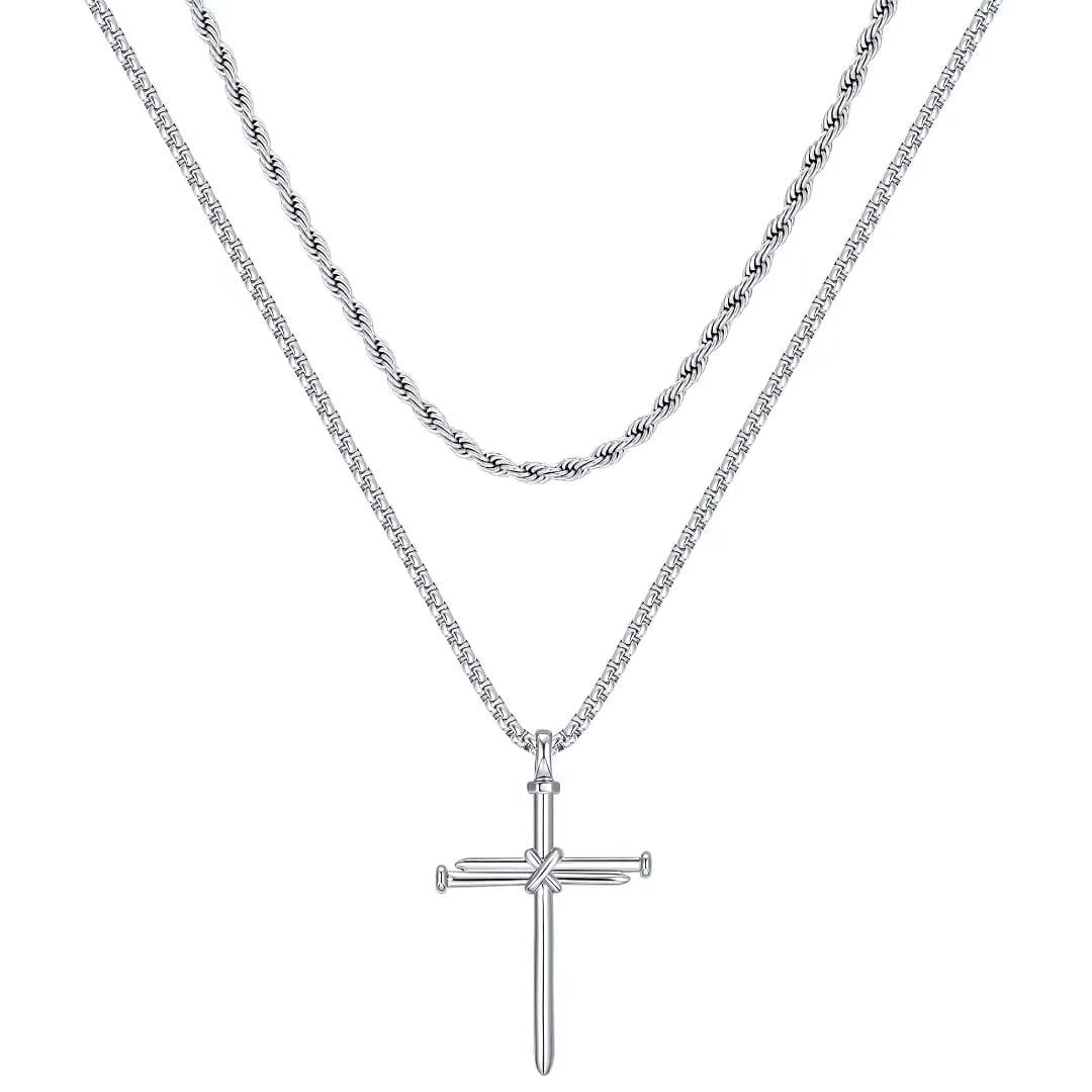 Layered Cross Necklace for Men Stainless Steel Cross Necklace Nail ...