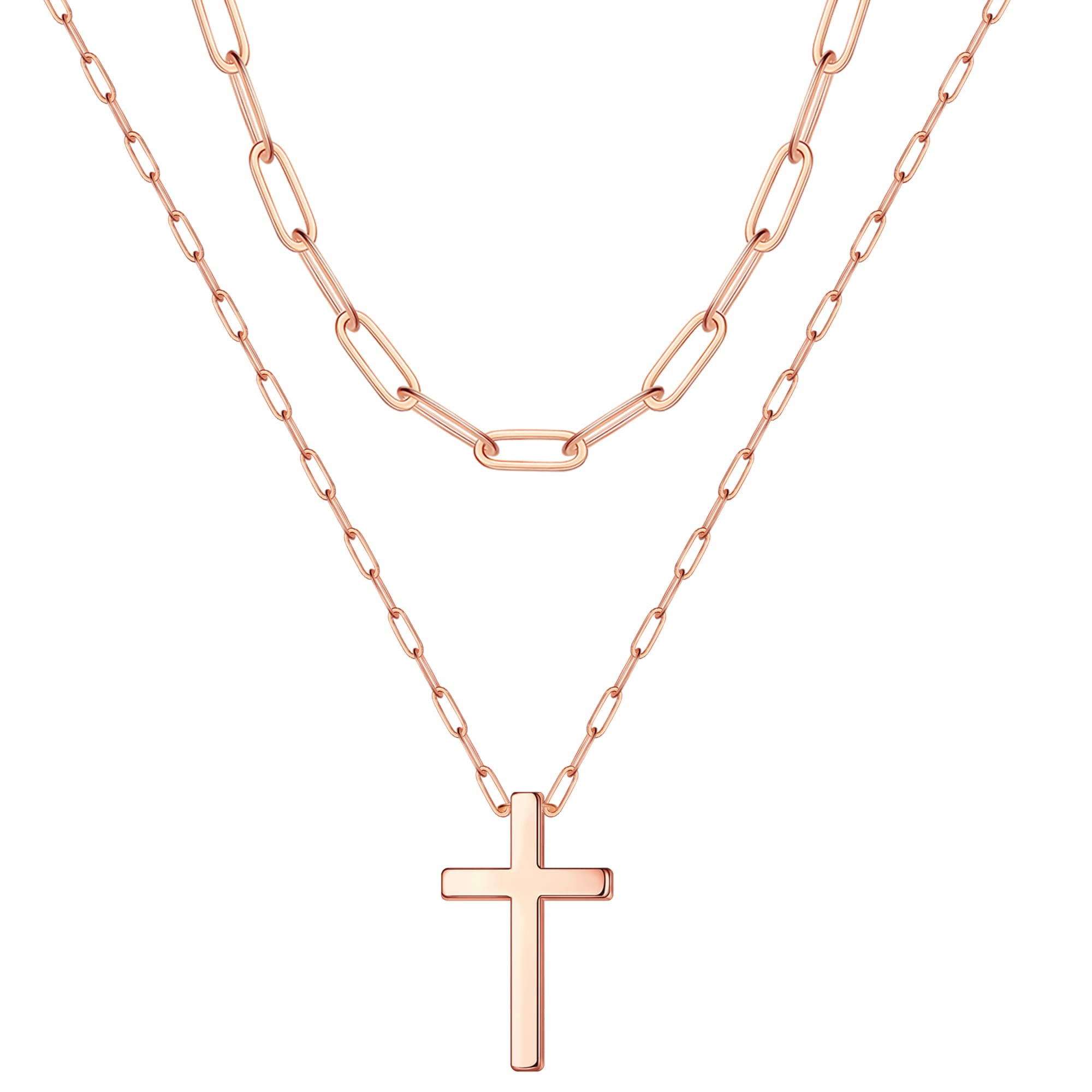 Layered Cross Necklace for Women Stainless Steel Gold Silver Black Rose ...