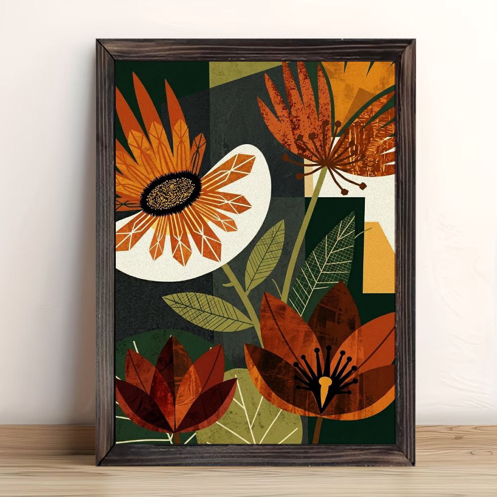 Layered Cutout Autumn Flower Geometric Panel Framed Wall Art, Solid ...