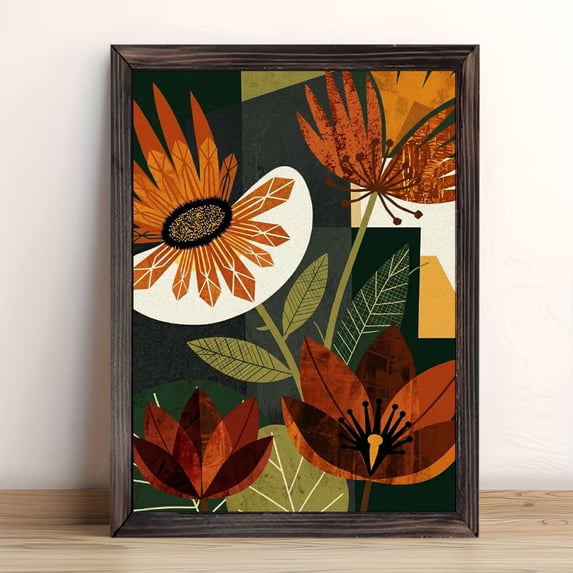 Layered Cutout Autumn Flower Geometric Panel Framed Wall Art, Solid ...