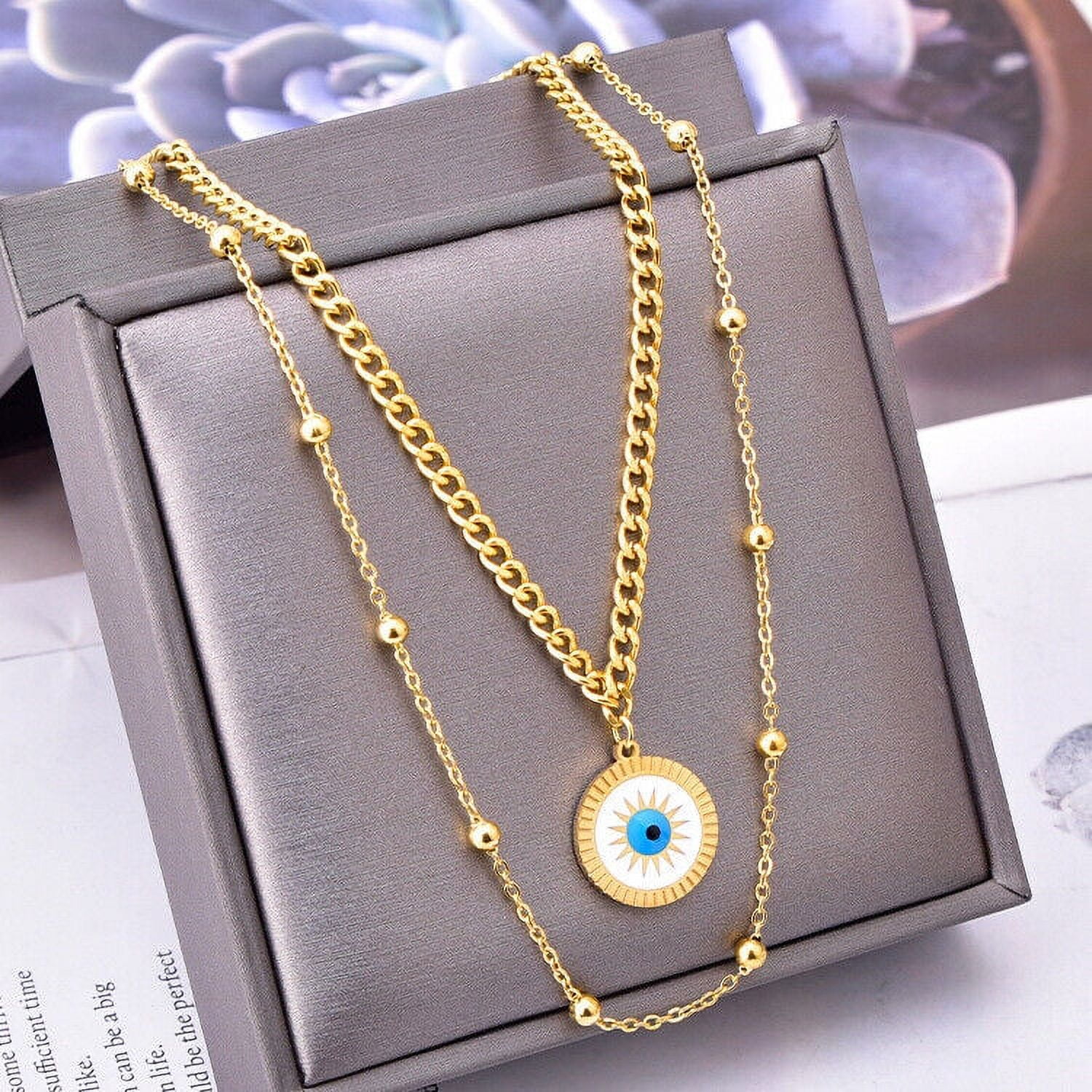 Layered Devil Eyes Necklace Pendant 18k Gold Plated Dainty Choker Long ...