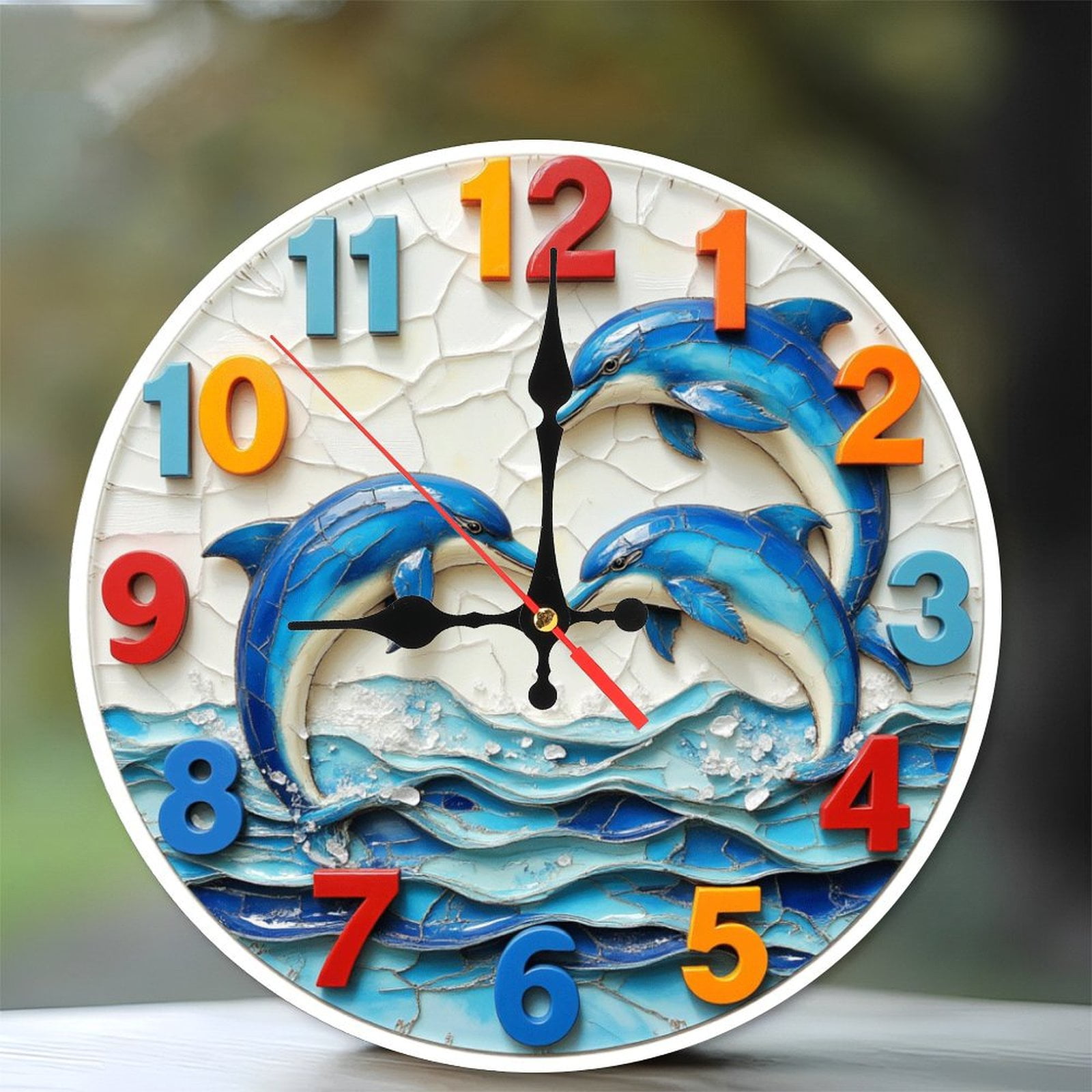 Layered Dolphin Decorative Wall Clock with Colorful Numbers 10-Inch ...
