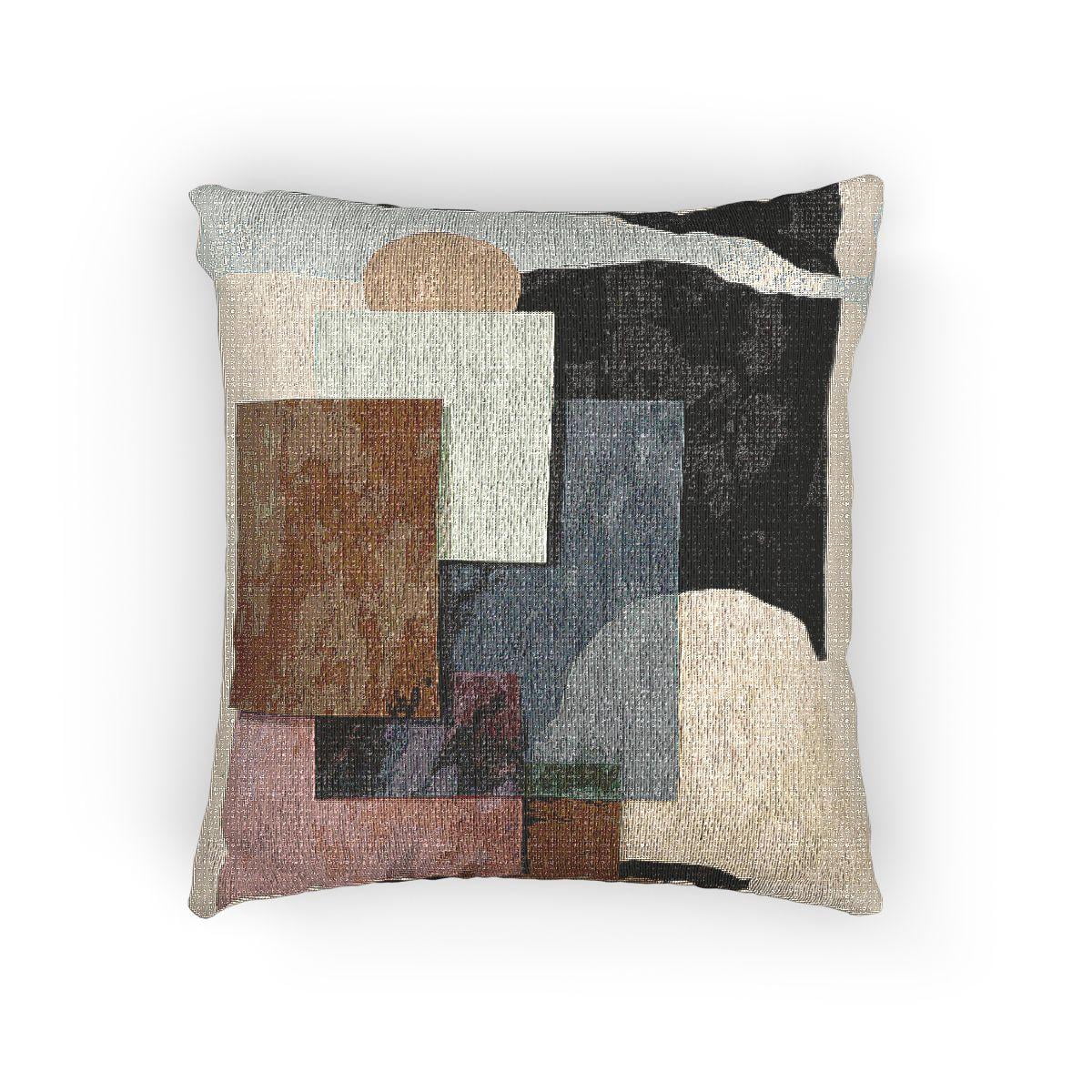 Layered Geometric Collage Woven Pillow, Charcoal Gray, Olive Green ...