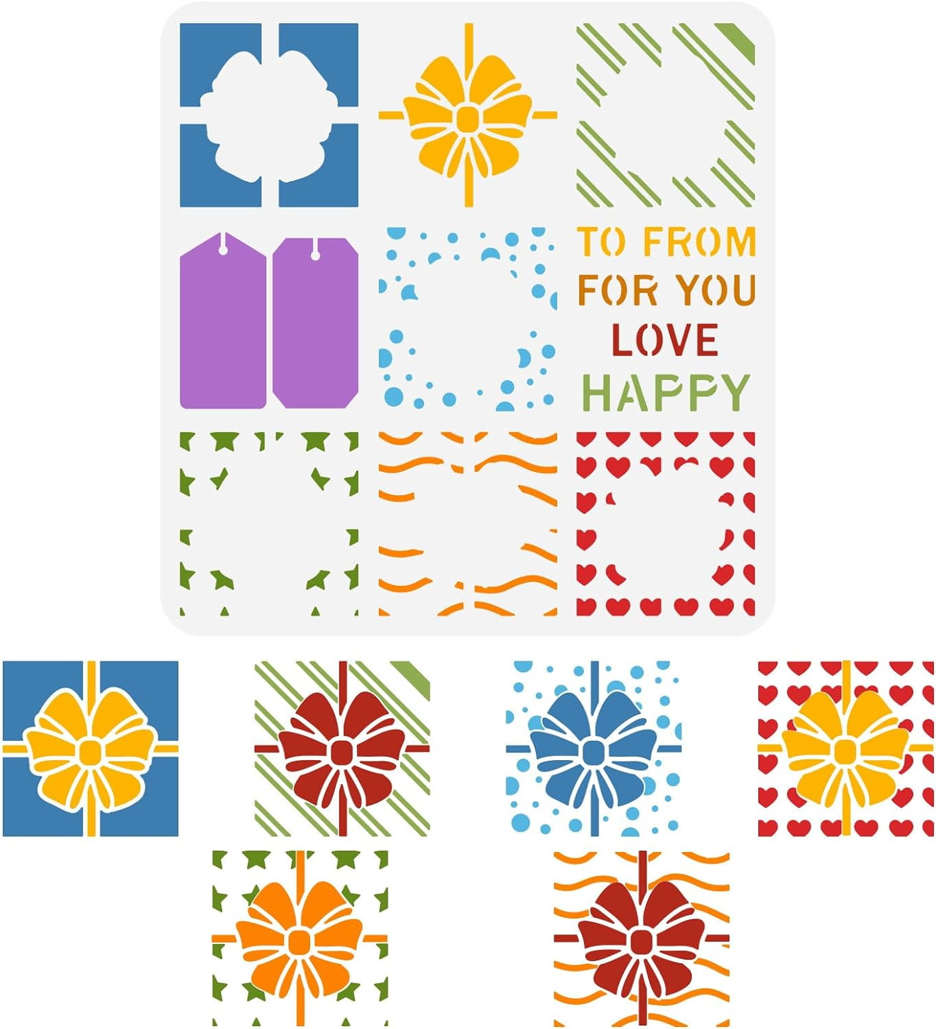 Layered Gift Box Stencil for Painting 11.8x11.8 inch Plastic PET Bow ...