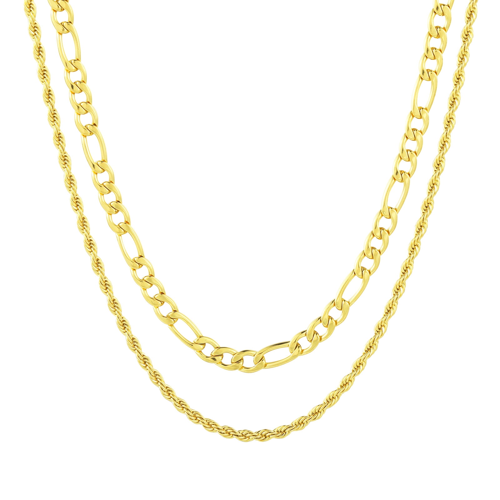 Layered Gold Chain Necklaces for Men Women,Stainless Steel 5mm Figaro ...