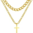 APSVO Gold Cross Necklace for Men, Boys - Stainless Steel Cuban Figaro ...