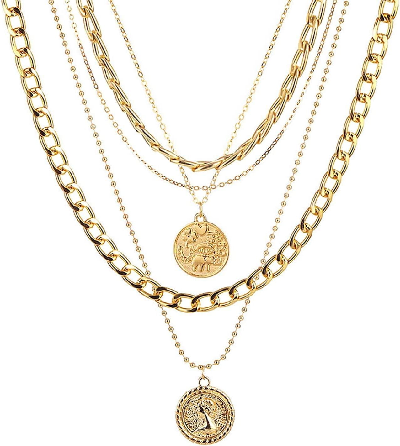 Layered Gold Pirate Necklace for Women Chunky Chain Pirate Jewelry 80s ...
